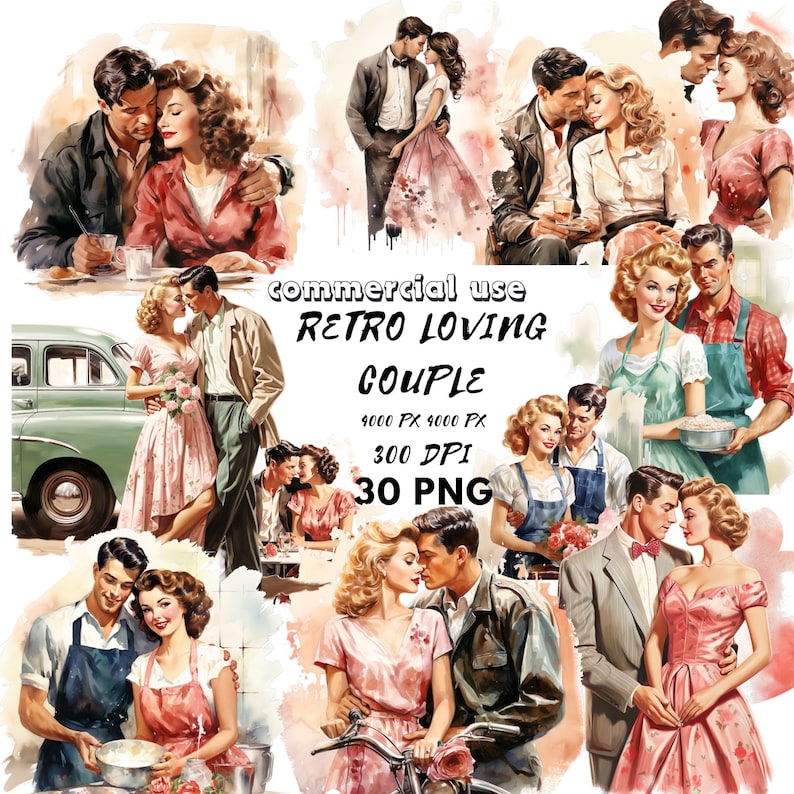 Loving Couple Retro Valentine PNG Vintage Lovers Old Love Graphics ...