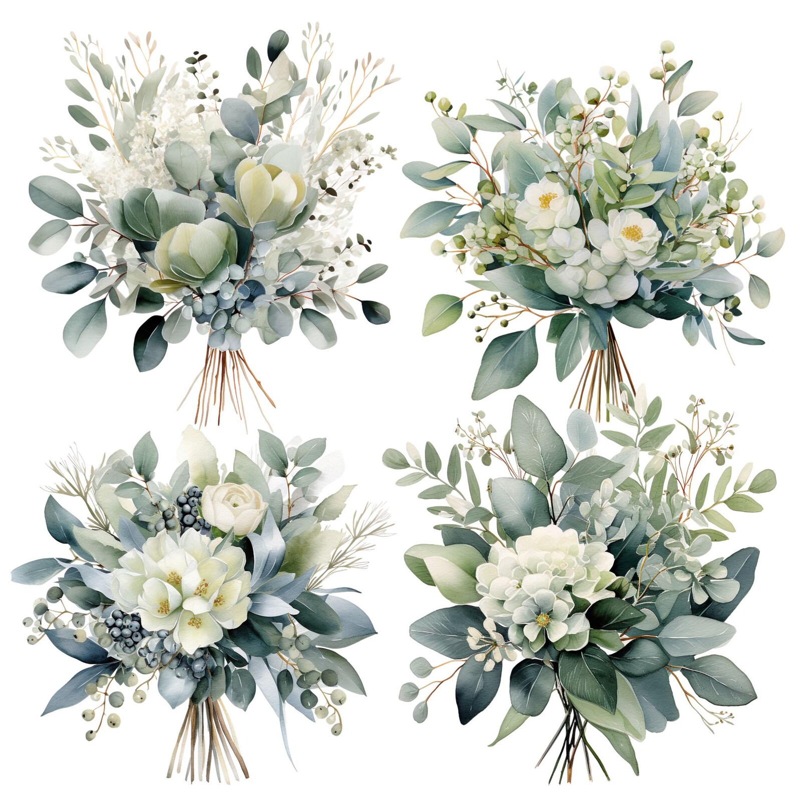 Watercolor Eucalyptus Clipart Bundle Baby Blue Watercolor Seeded ...