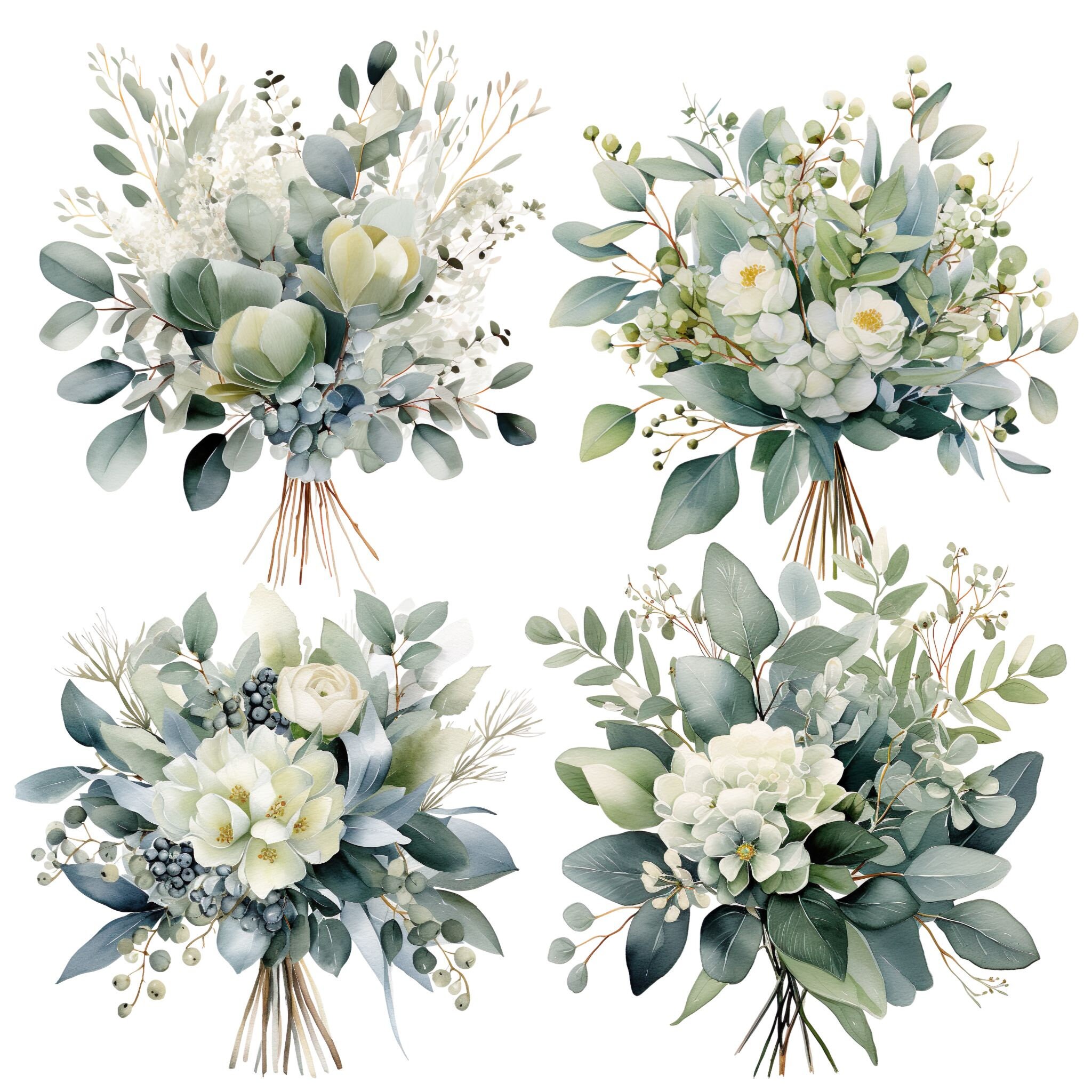 Watercolor Eucalyptus Clipart Bundle Baby Blue Watercolor Seeded ...