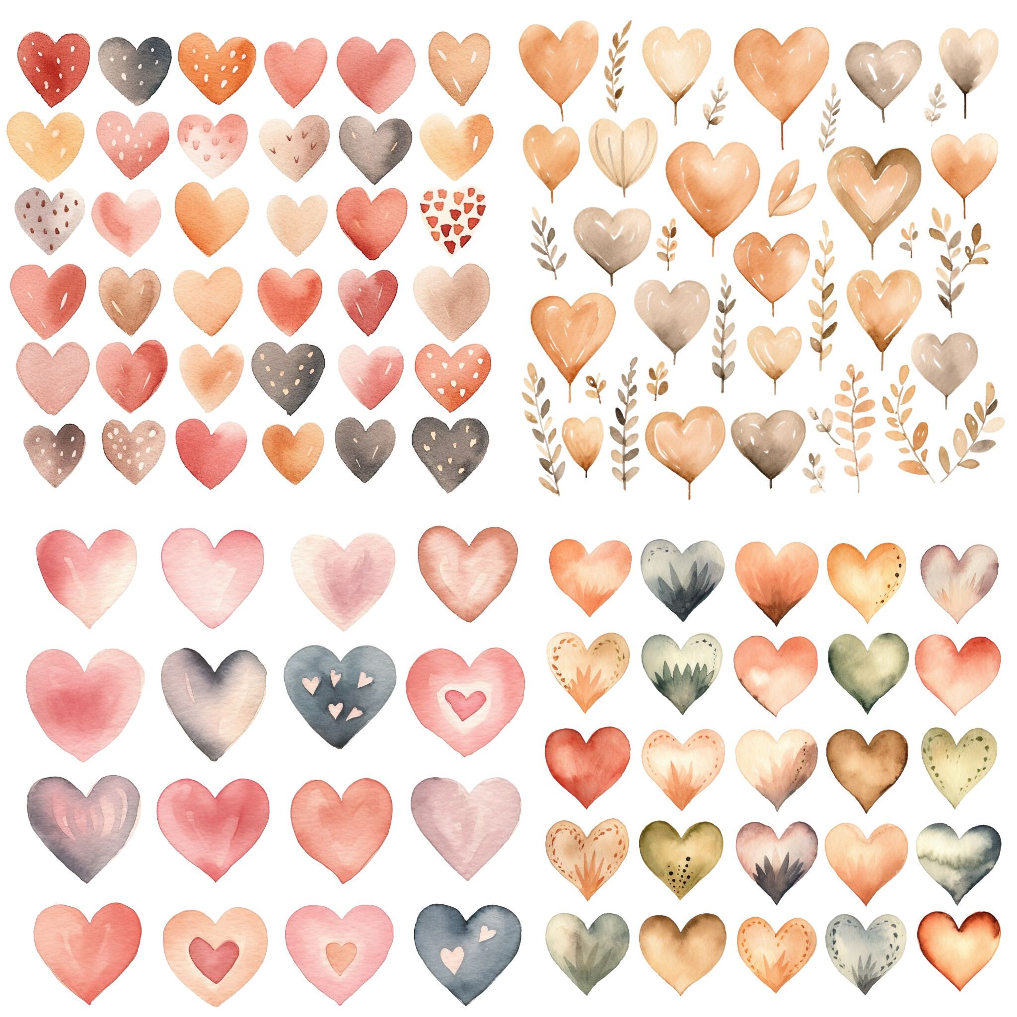 Watercolor Pastel Rainbow Heart Cute Clipart Boho Neutral Tone Hearts ...