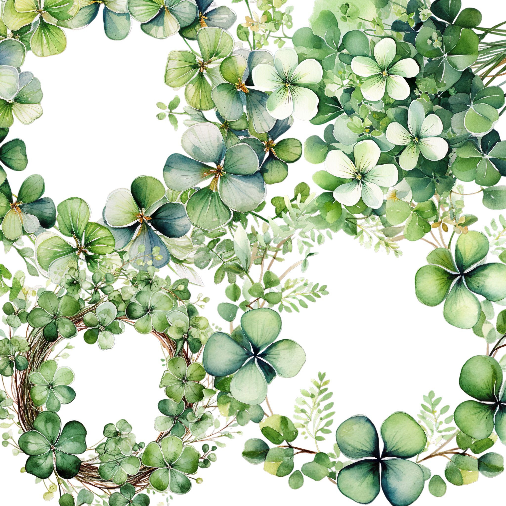 Watercolor Shamrock Clipart St. Patrick Day Floral Borders and Wreaths ...
