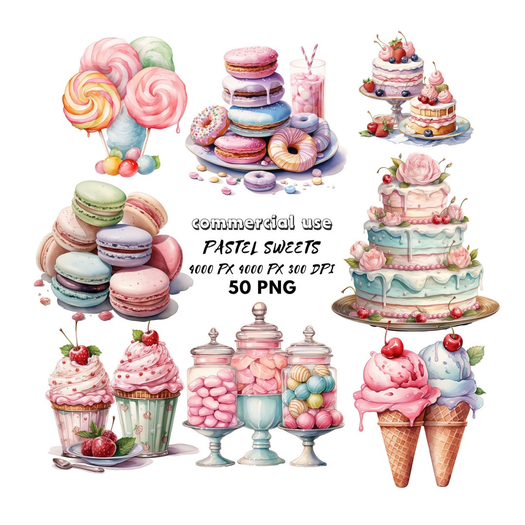 Pastel Candy Land Clipart, Watercolor Sweets Clipart, Digital Download ...