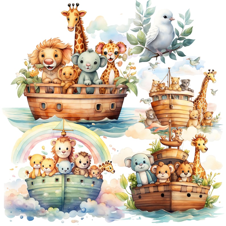 Watercolor Noah's Ark Watercolor Clipart Bible Clipart Bible Printable ...