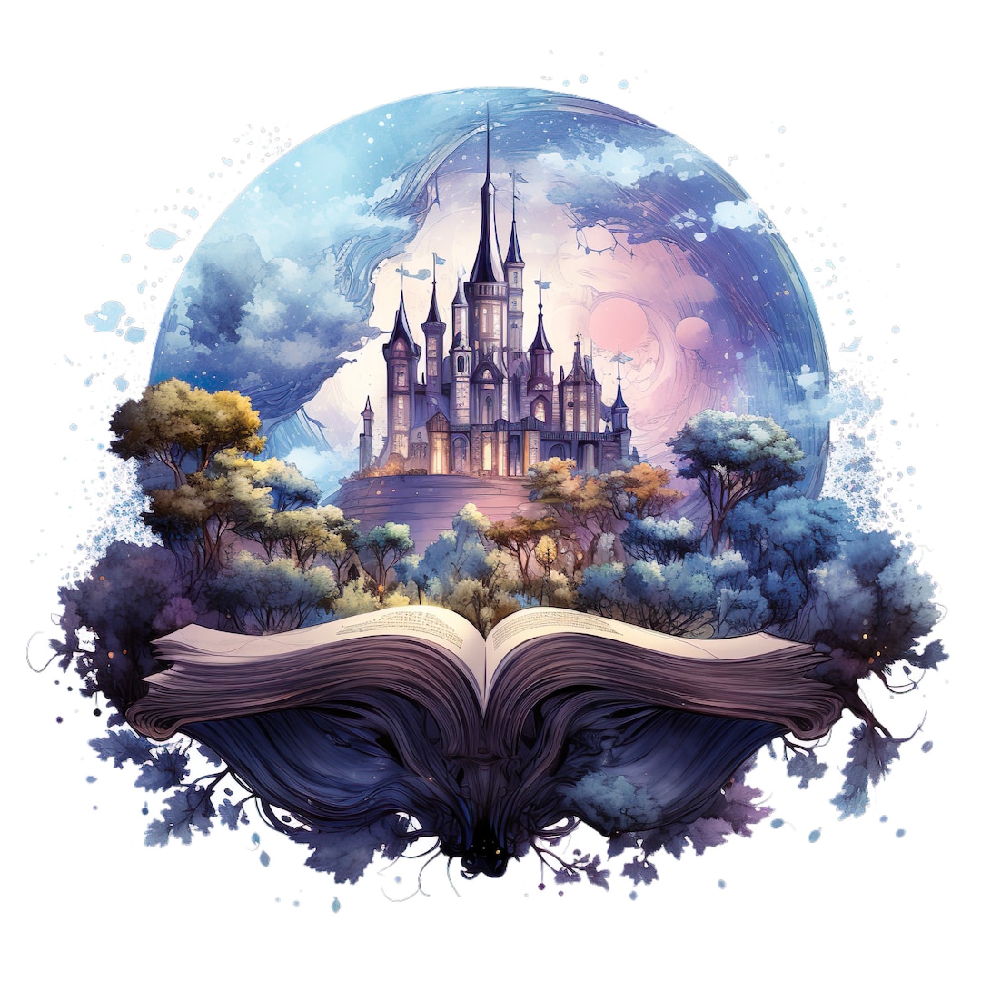 Booklover Fantasy World 13 Clipart Watercolor PNG Bookworm Life Books ...
