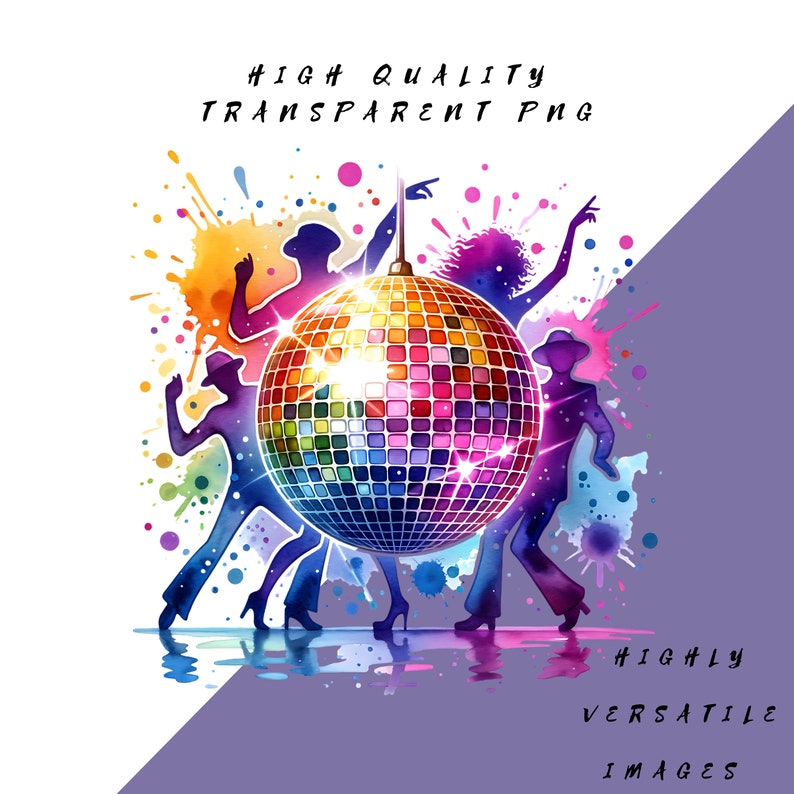 Watercolor Disco Ball Clipart: Retro Party PNG Graphics (digital ...