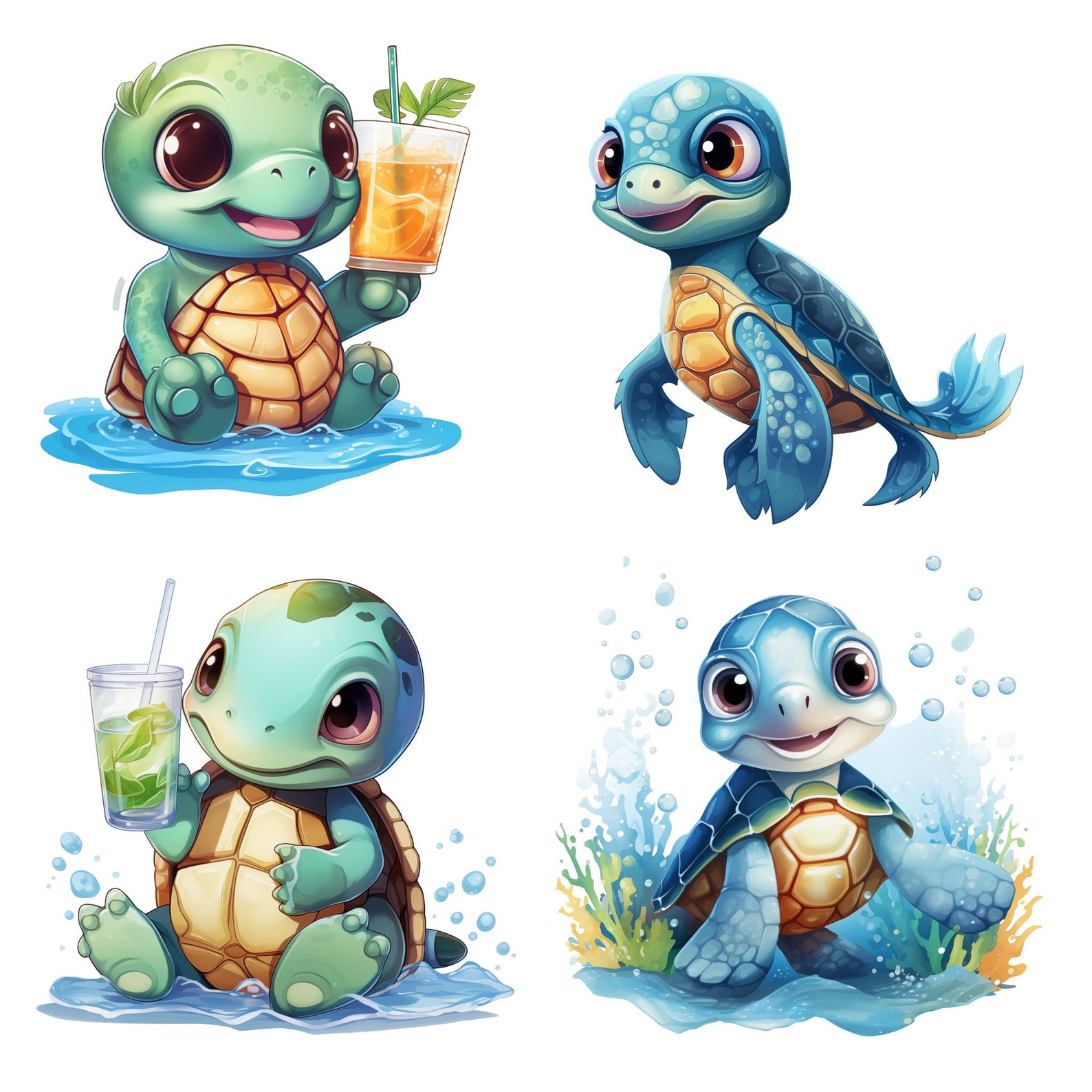 20 Baby Turtle PNG, Animated Sublimation, Kawaii Sea Cute Baby ...