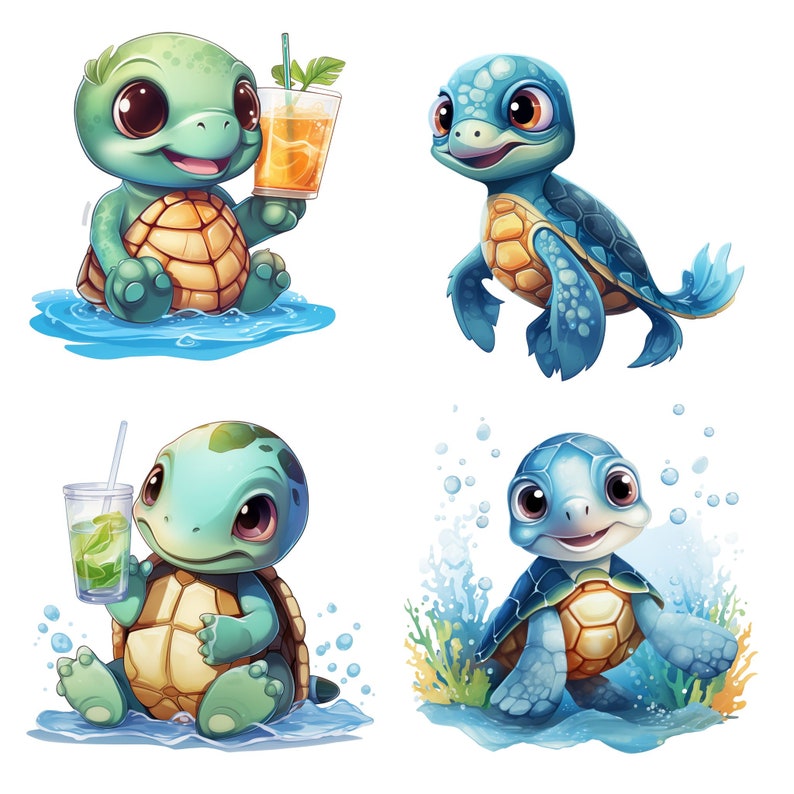 20 Baby Turtle PNG, Animated Sublimation, Kawaii Sea Cute Baby ...
