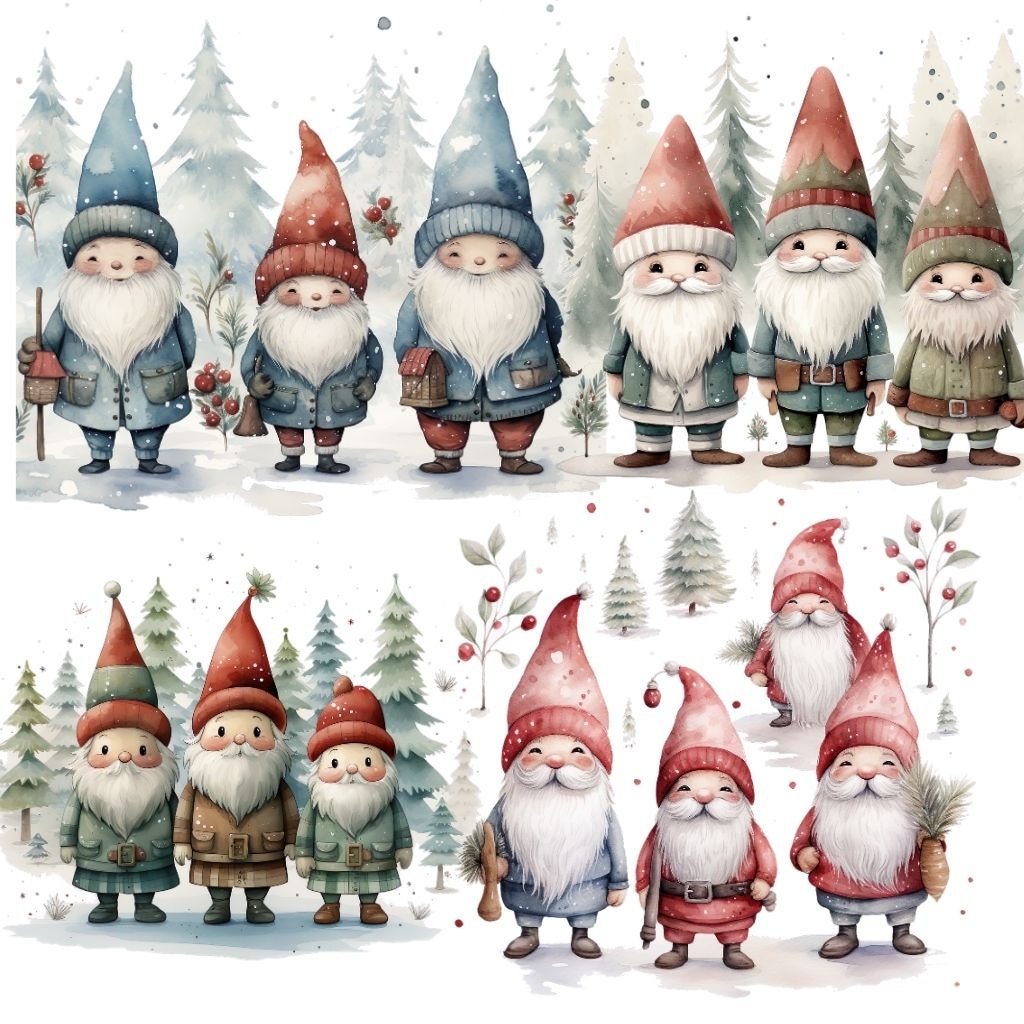 Christmas Gnome PNG Watercolor Bundle Xmas Gnome Transparent Clipart ...