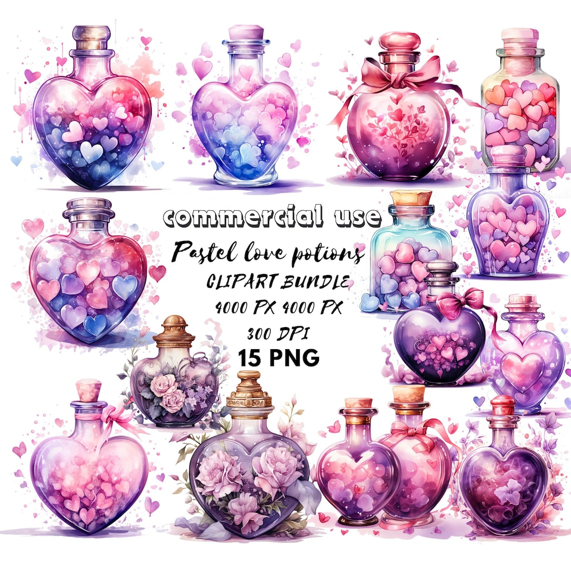Watercolor Pastel Love Potion Clipart Magic Potions Love PNG for ...