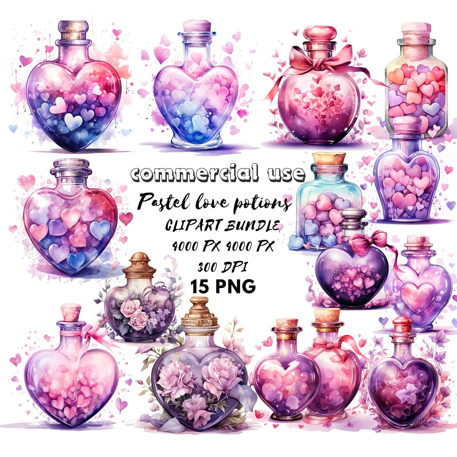 Watercolor Pastel Love Potion Clipart Magic Potions Love PNG for ...