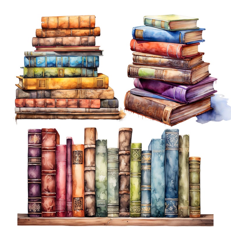 Watercolor Books Clipart Bundle PNG Book Stacks Clipart Book Clipart ...