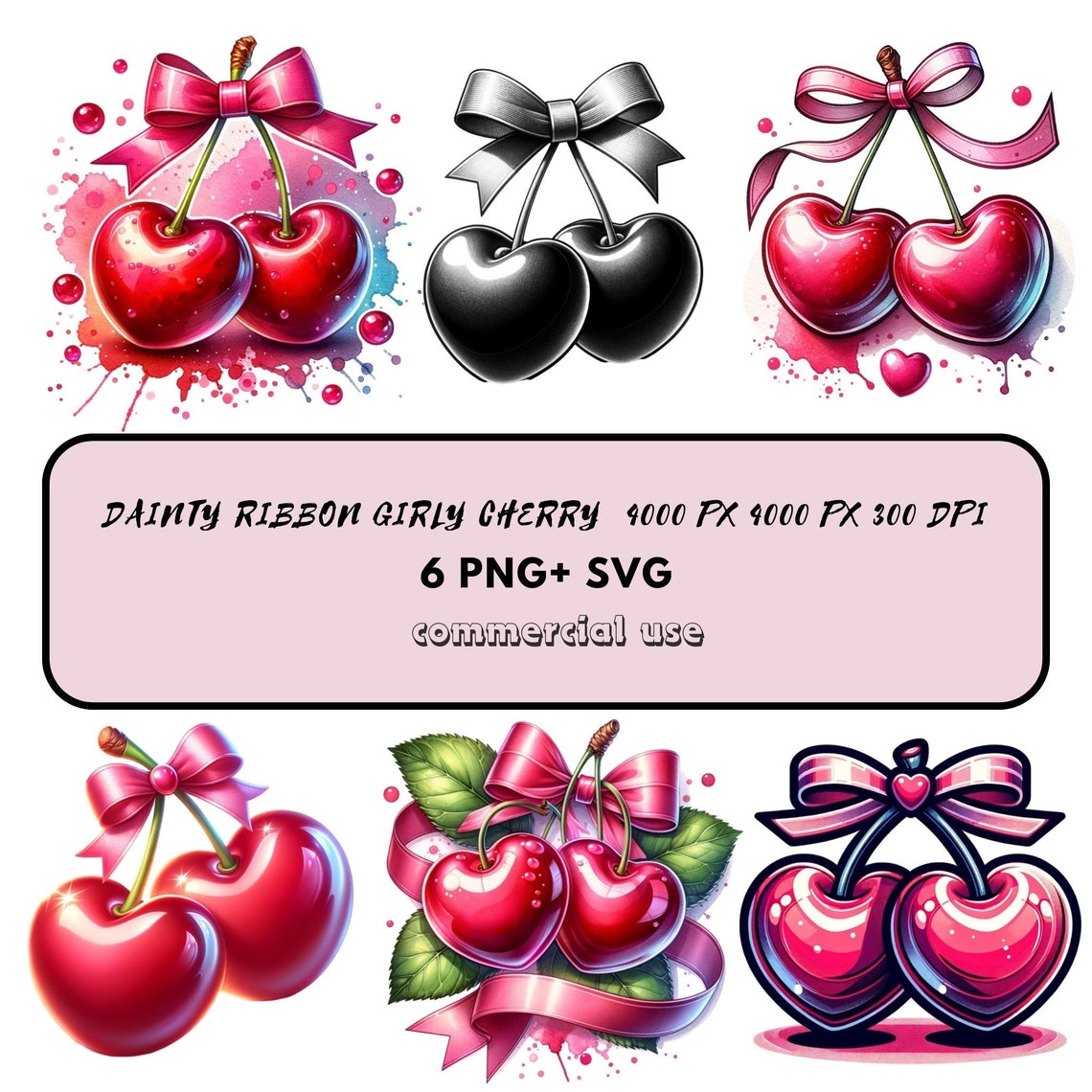 Preppy Cherry Clipart Bow Watercolor Girly Lover Ribbon Png Pink Bow ...