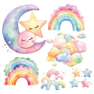 Pastel Rainbow Clipart Watercolor Rainbow PNG Bundle Nursery Decor ...