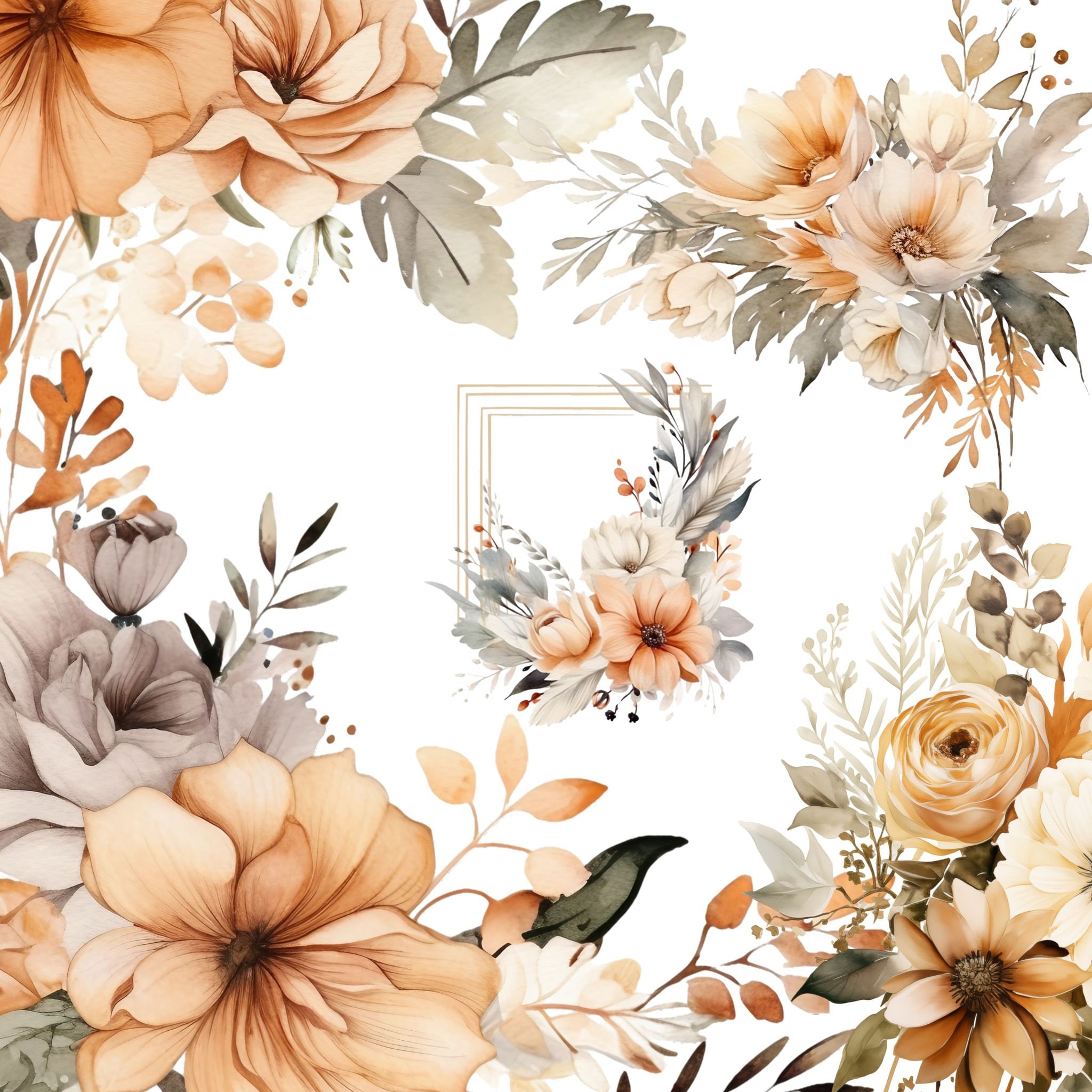 Neutral Florals Watercolor PNG Flowering Boho Soft Neutral Flowers ...