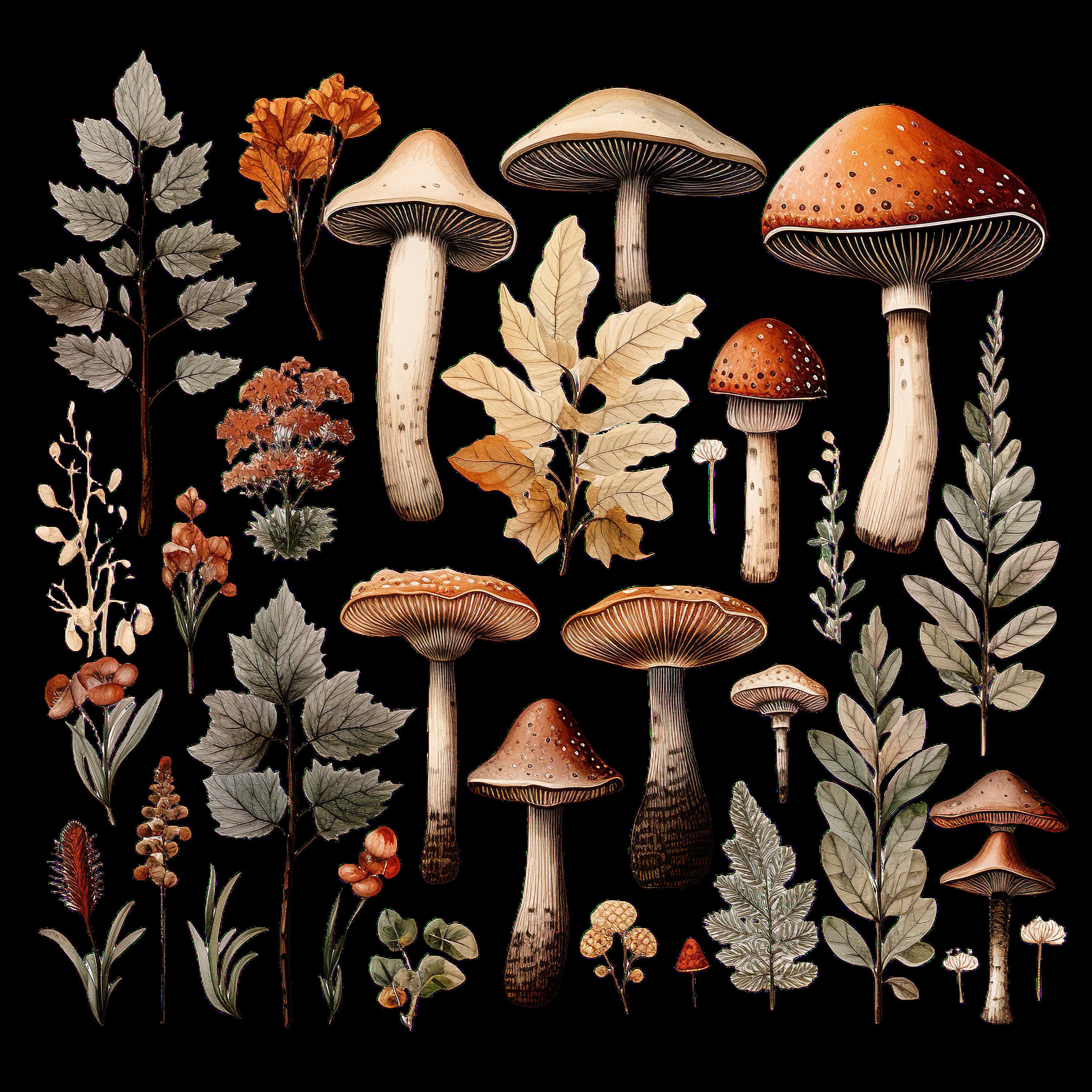 Mushroom Clipart Watercolor Toadstool Fall Thanksgiving Clipart Fall ...