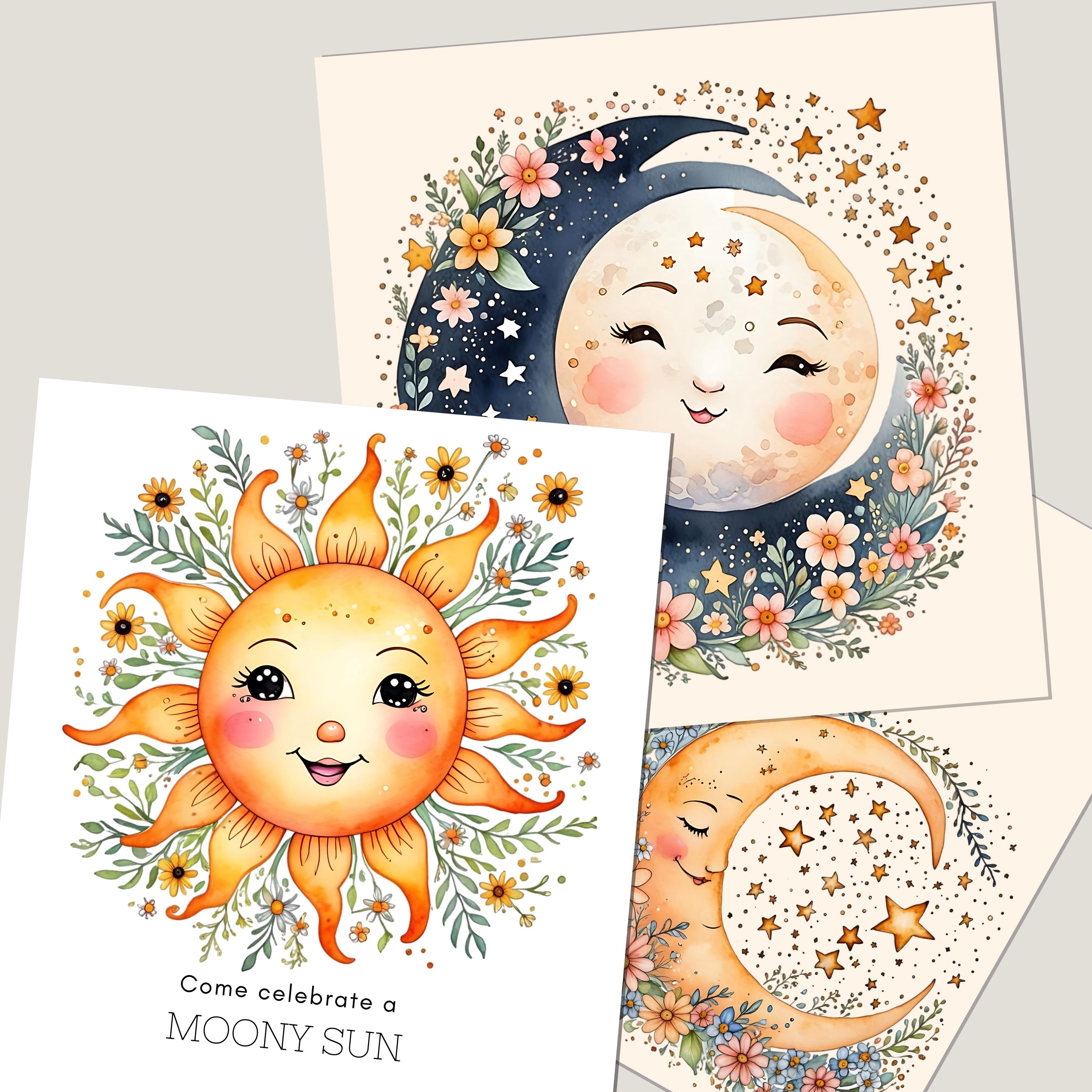 Stars and Moon Png | Printable Sublimation Design | Watercolor Space ...