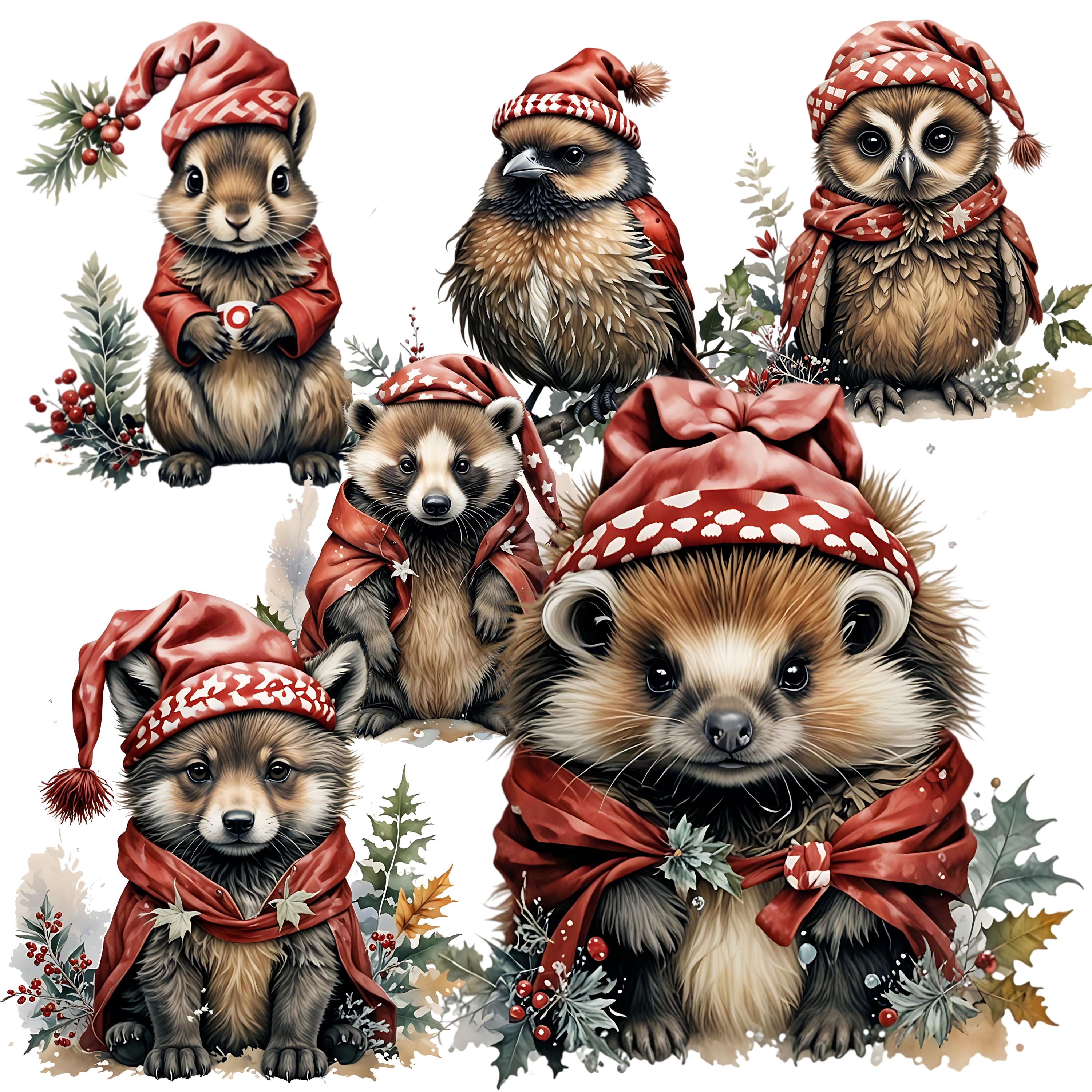 Christmas Woodland Animals Clipart: Festive PNG Graphics (commercial ...