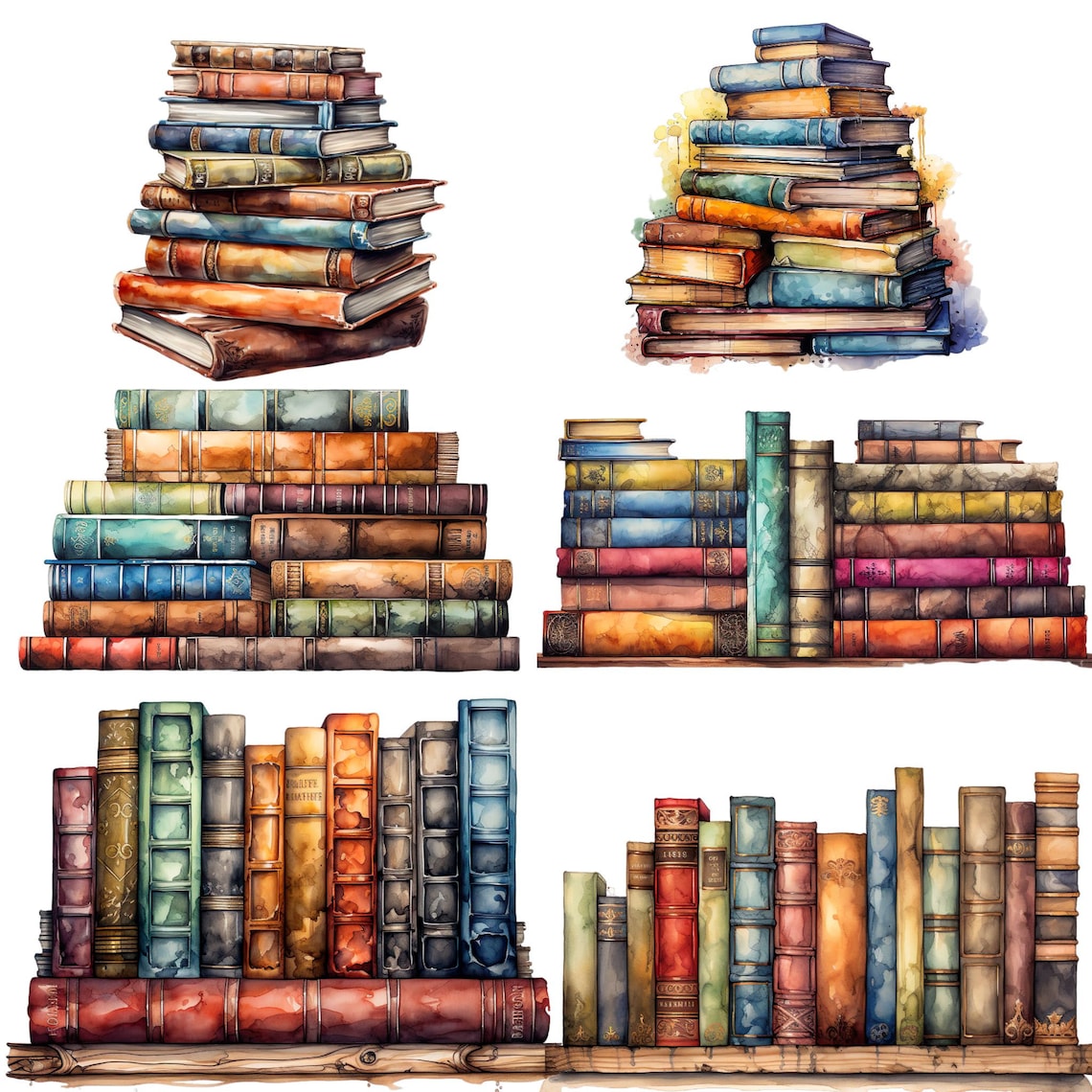 Watercolor Books Clipart Bundle PNG Book Stacks Clipart Book Clipart ...