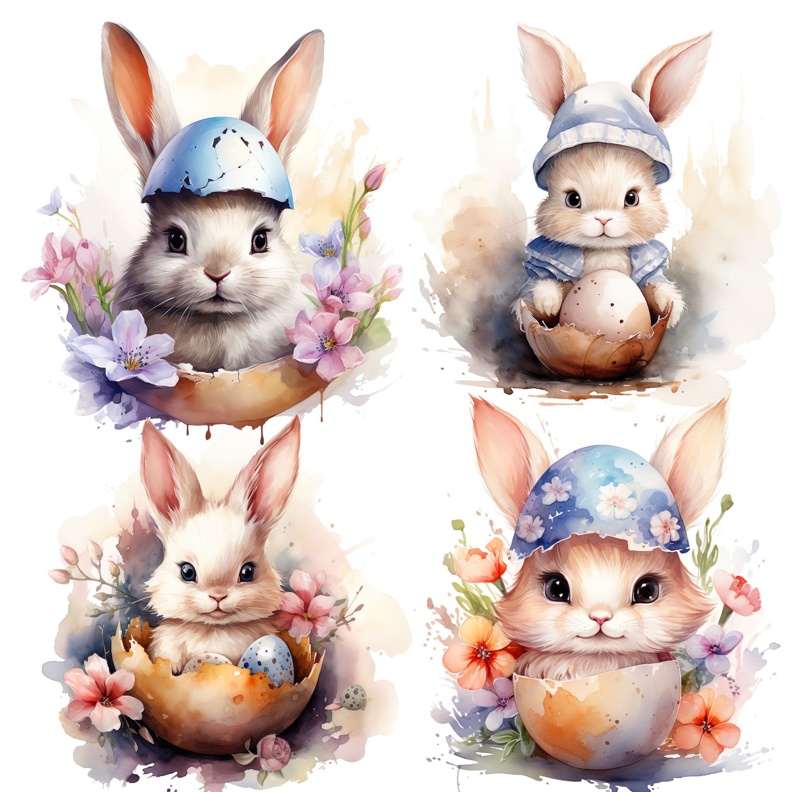 Easter Bunny Clipart Floral Spring Holiday Easter Egg Hare Cute Rabbit ...