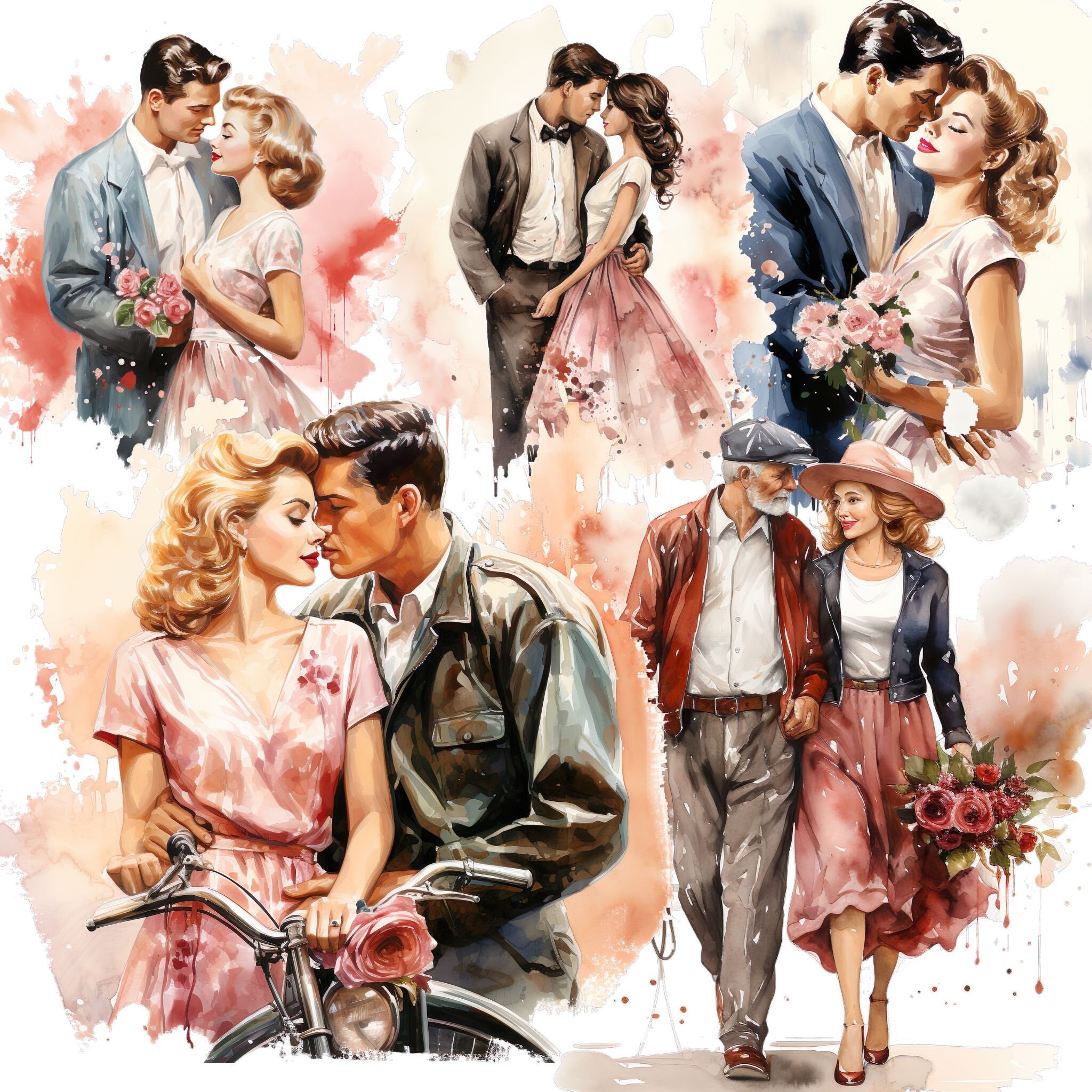 Loving Couple Retro Valentine PNG Vintage Lovers Old Love Graphics ...