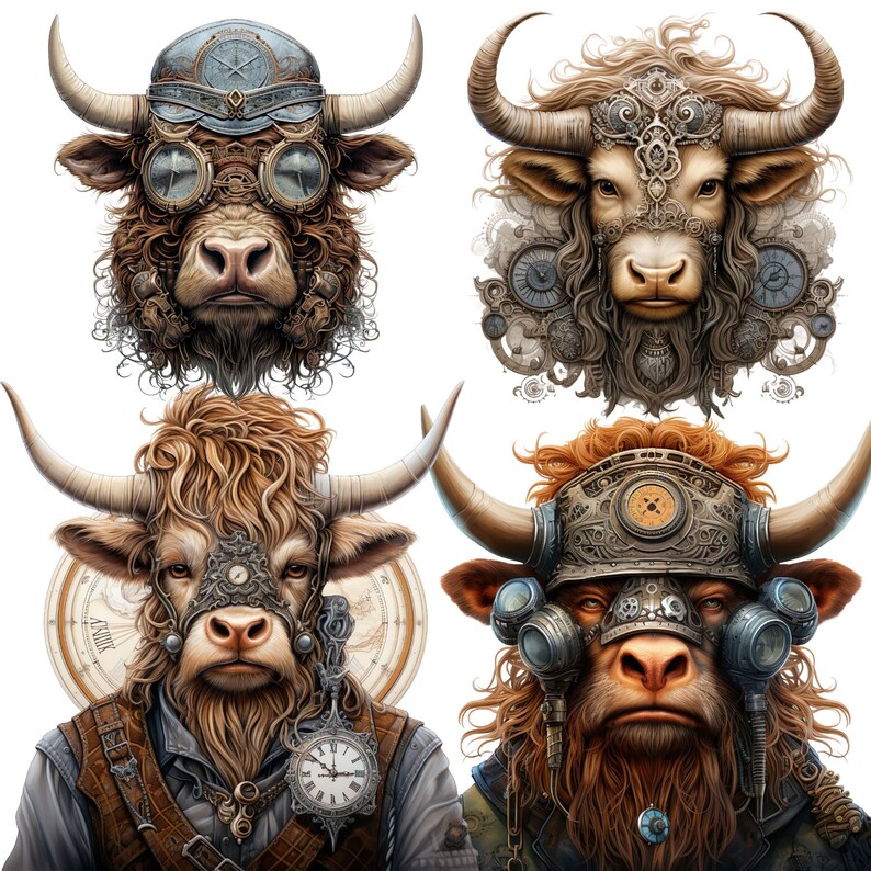 Steampunk Highland Cow Clipart Bundle Highlandcow Steampunk PNG Bundle ...