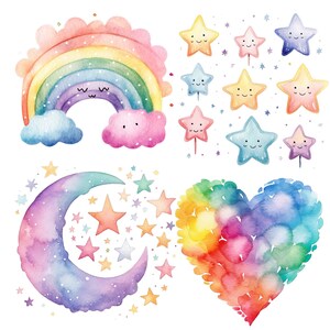 Pastel Rainbow Clipart Watercolor Rainbow PNG Bundle Nursery Decor ...