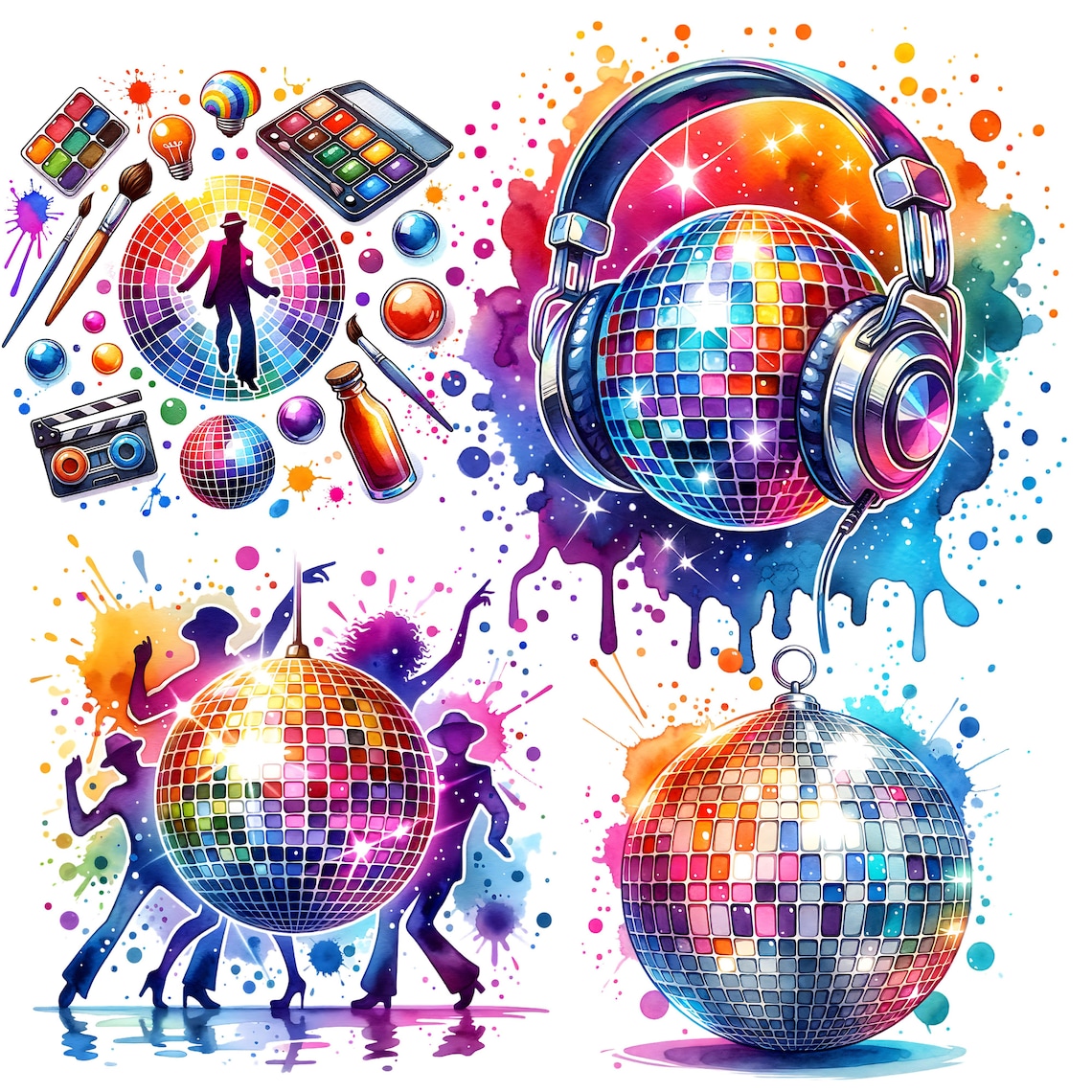 Watercolor Disco Ball Clipart Disco Cowgirl Clipart Digital Paper Craft ...