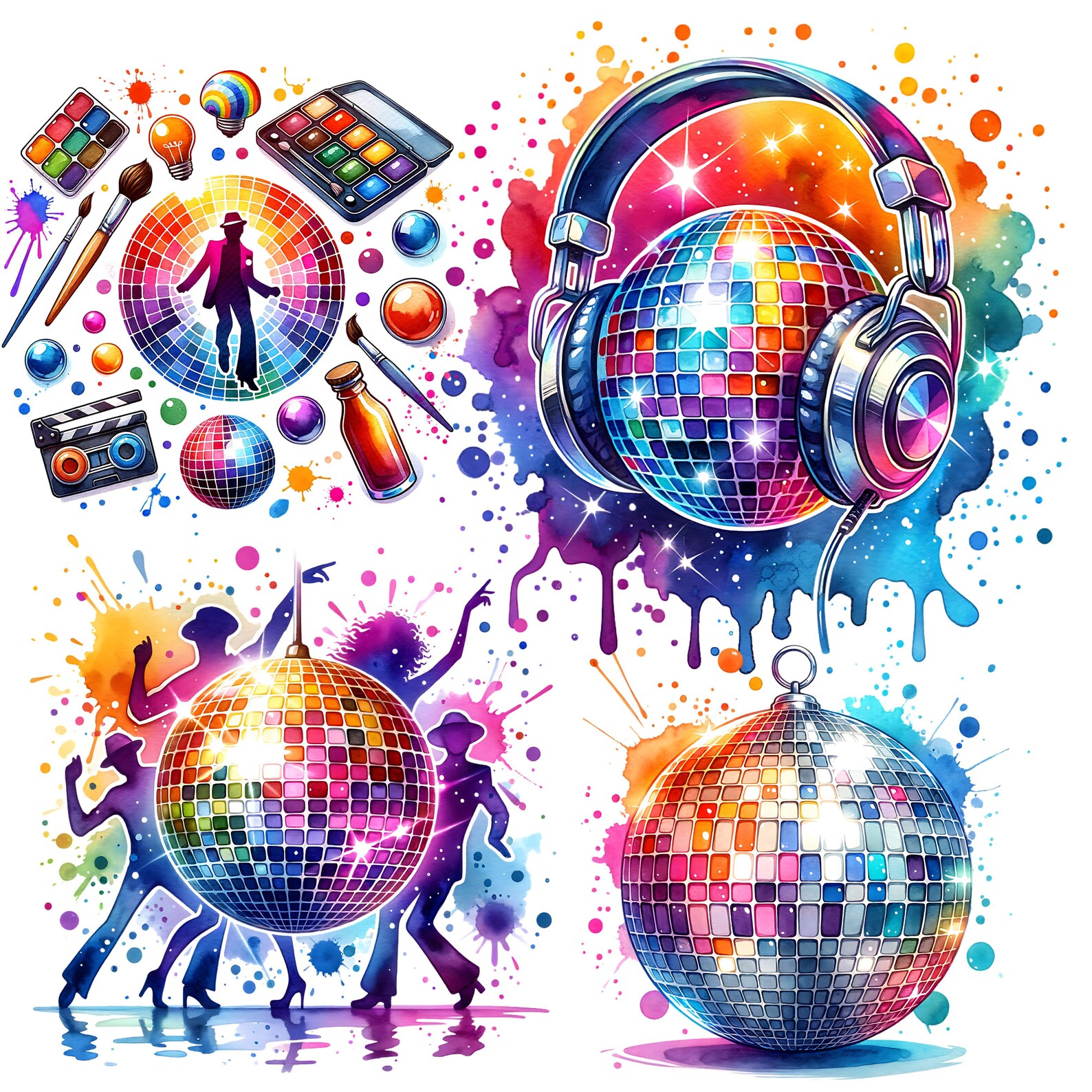 Watercolor Disco Ball Clipart | Disco Cowgirl Clipart | Digital Paper ...