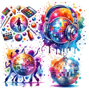 Watercolor Disco Ball Clipart | Disco Cowgirl Clipart | Digital Paper ...