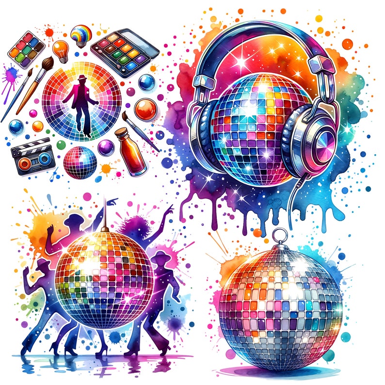 Watercolor Disco Ball Clipart Disco Cowgirl Clipart Digital Paper Craft ...