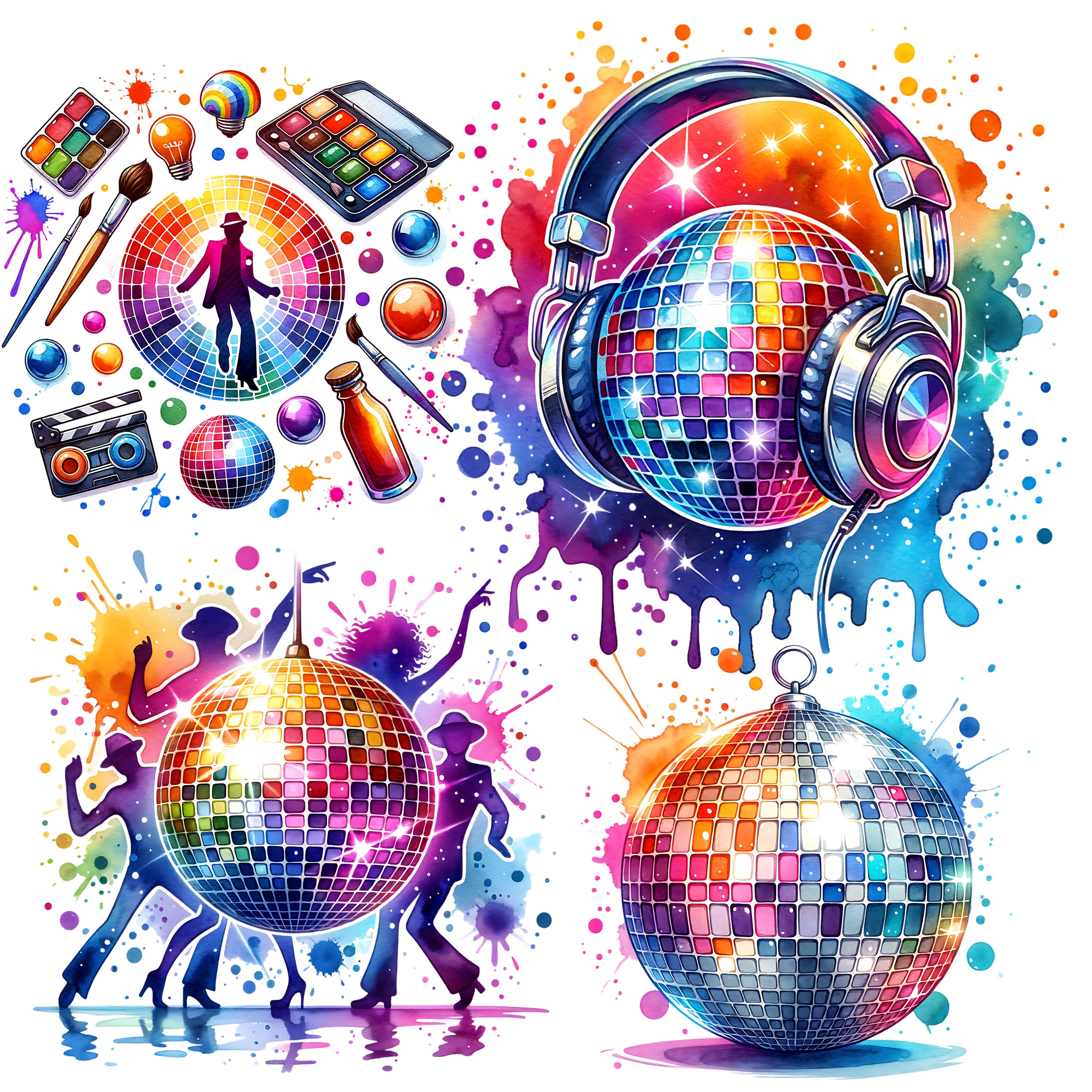 Watercolor Disco Ball Clipart Disco Cowgirl Clipart Digital Paper Craft ...