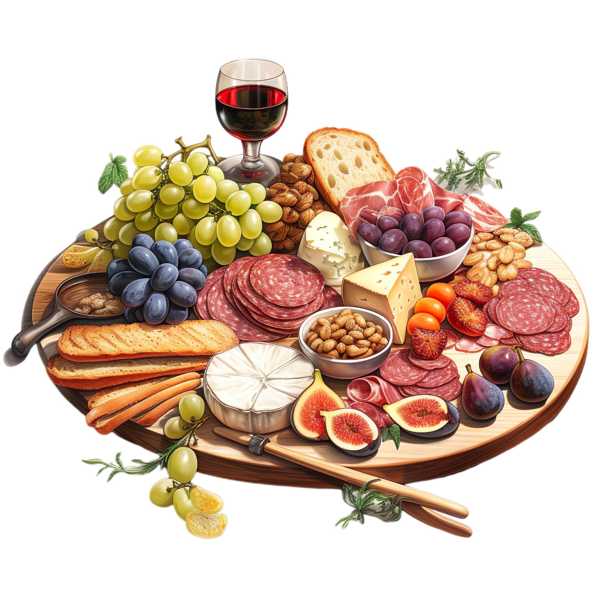 Charcuterie Board Clipart PNG Cheese Board and Wine PNG Charcuterie ...