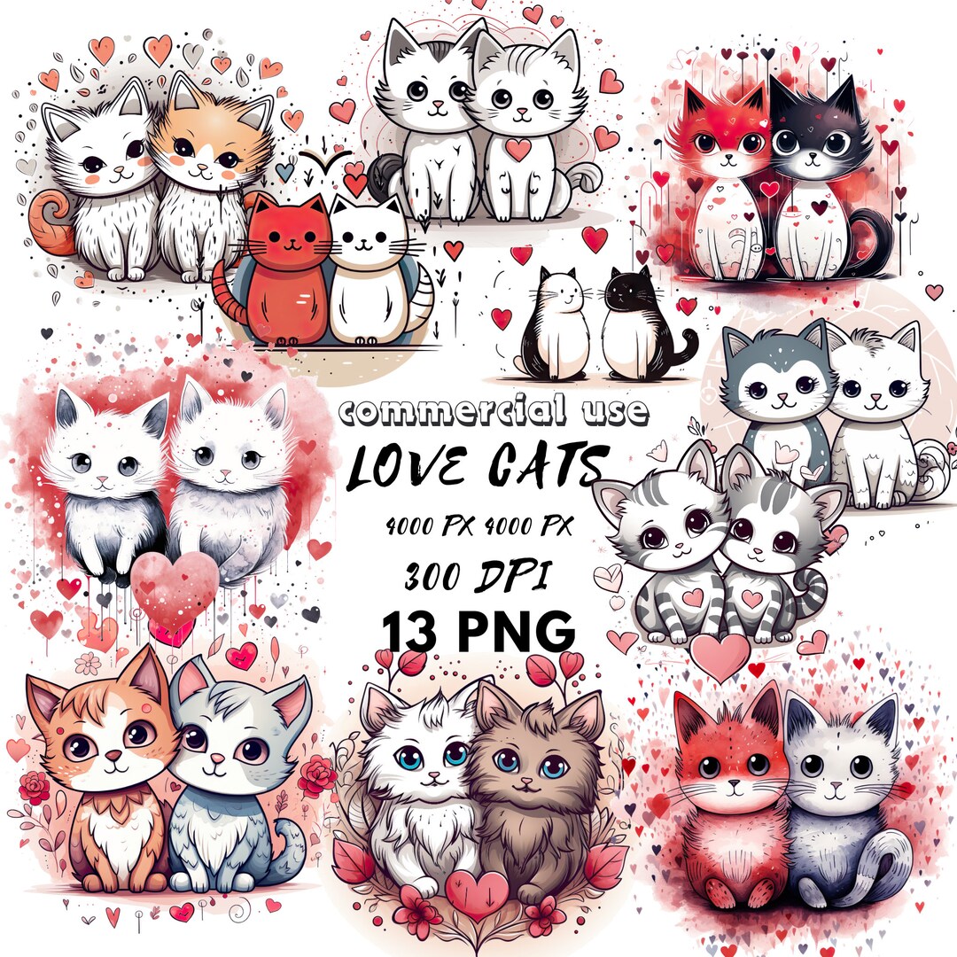 Cat Love Adorable Valentine PNG Cute Cat Lover Heart Clipart Valentines ...