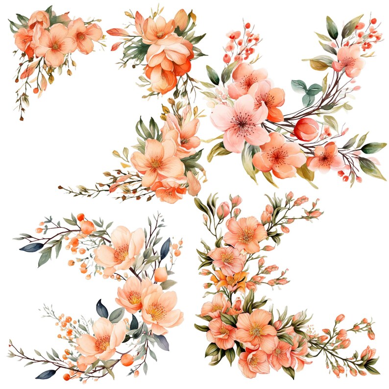Watercolor Peach Floral Clipart Floral Wreath PNG Blush Flower ...