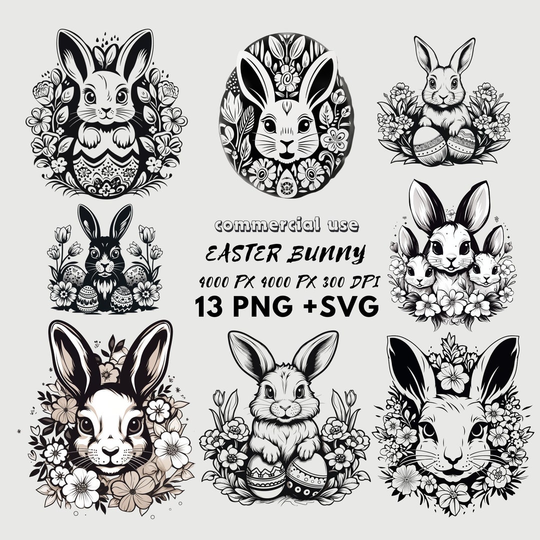 Easter Bunny Clipart Bundle Floral Spring Bunny SVG Hare Rabbit Easter ...