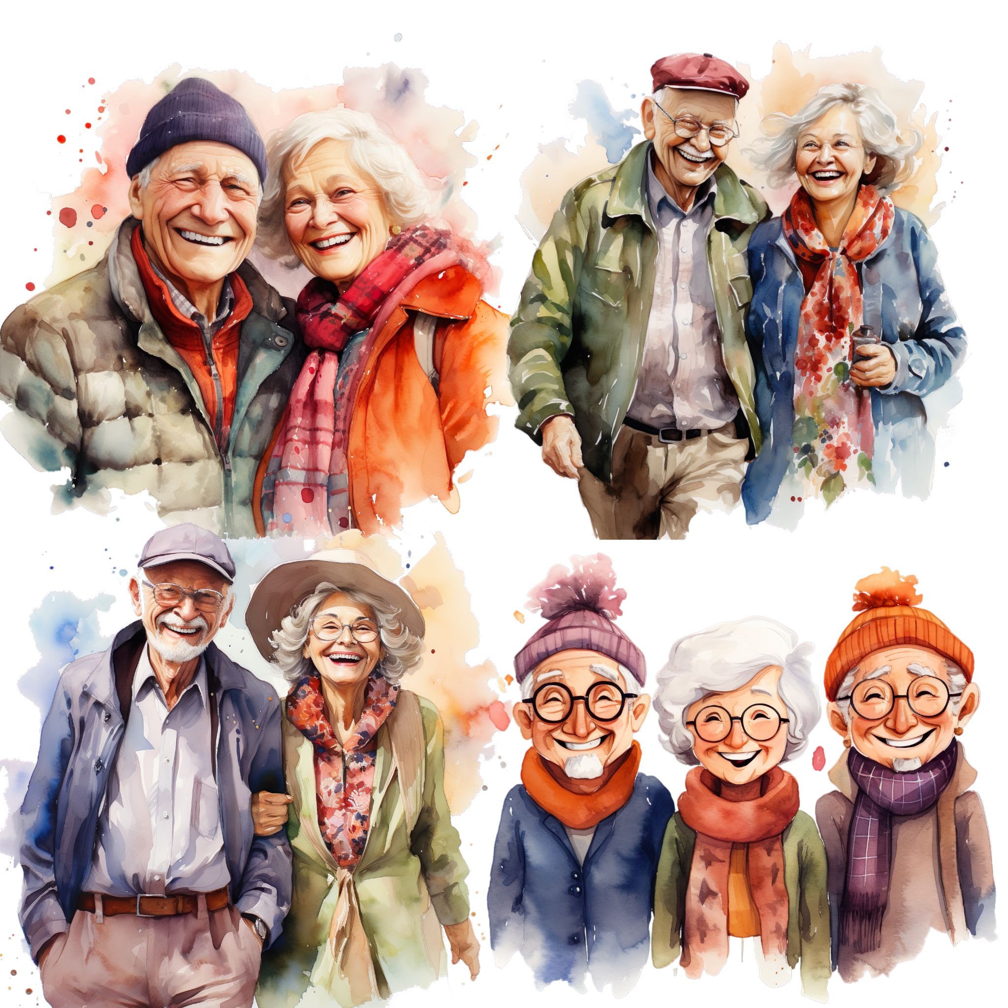 Aged Lover Couple Clipart Watercolor Old Couple Clipart Valentine Happy ...