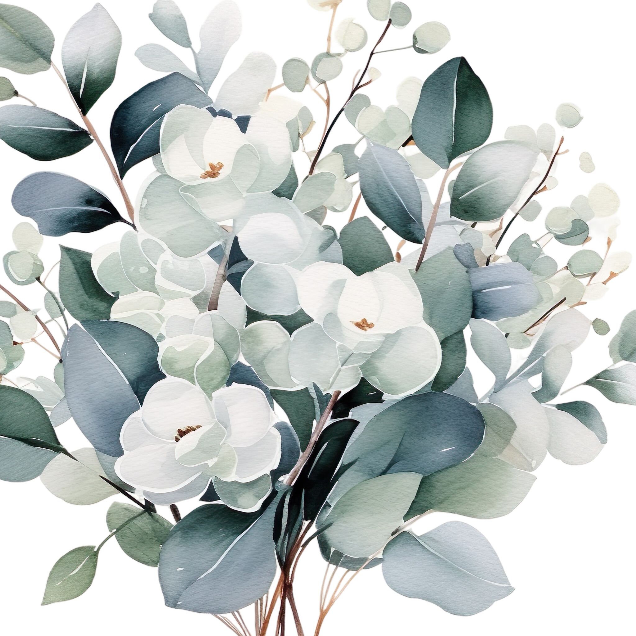 Watercolor Eucalyptus Clipart Bundle Baby Blue Watercolor Seeded ...