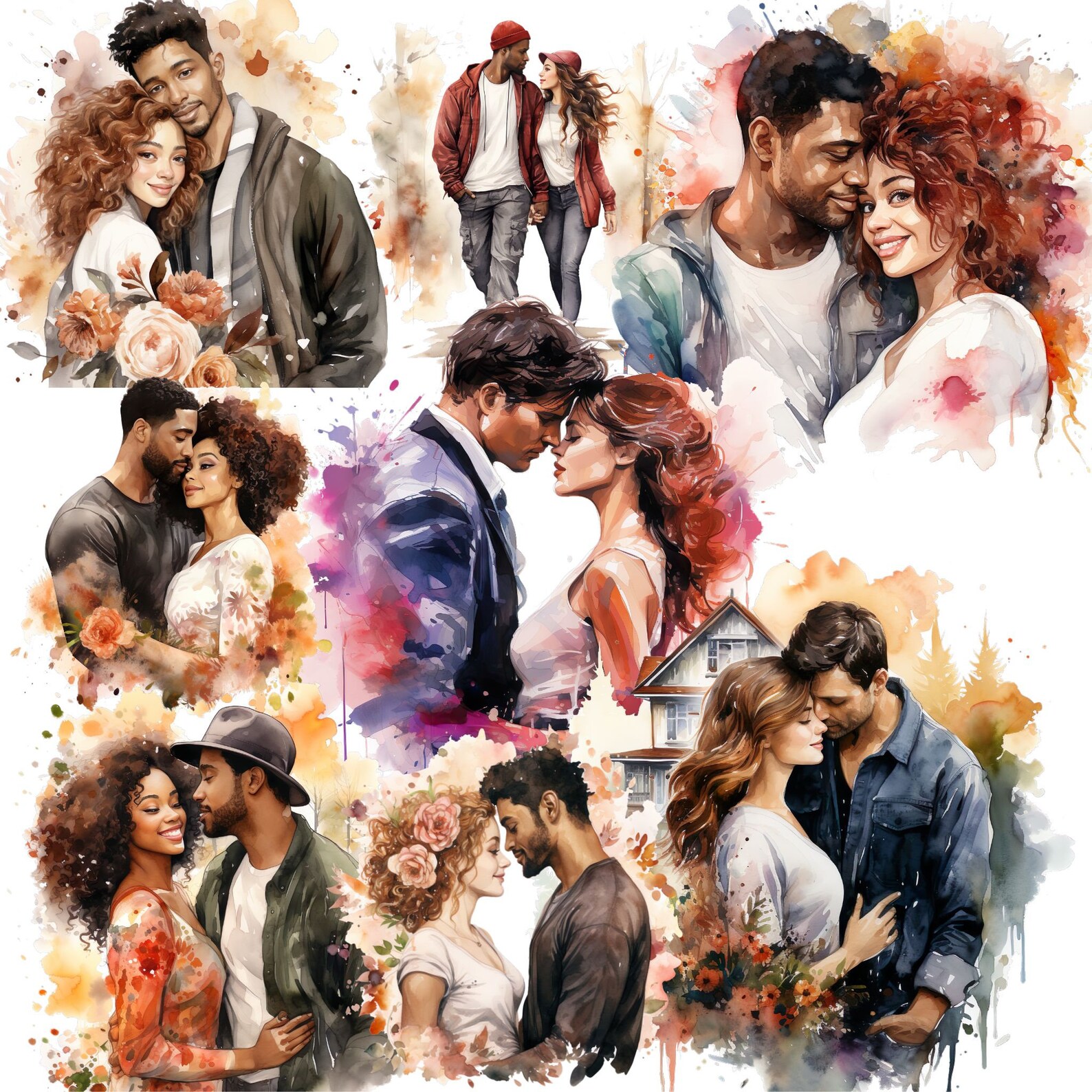 Loving Couple Watercolor Clipart Bride Groom Valentine Couples PNG ...