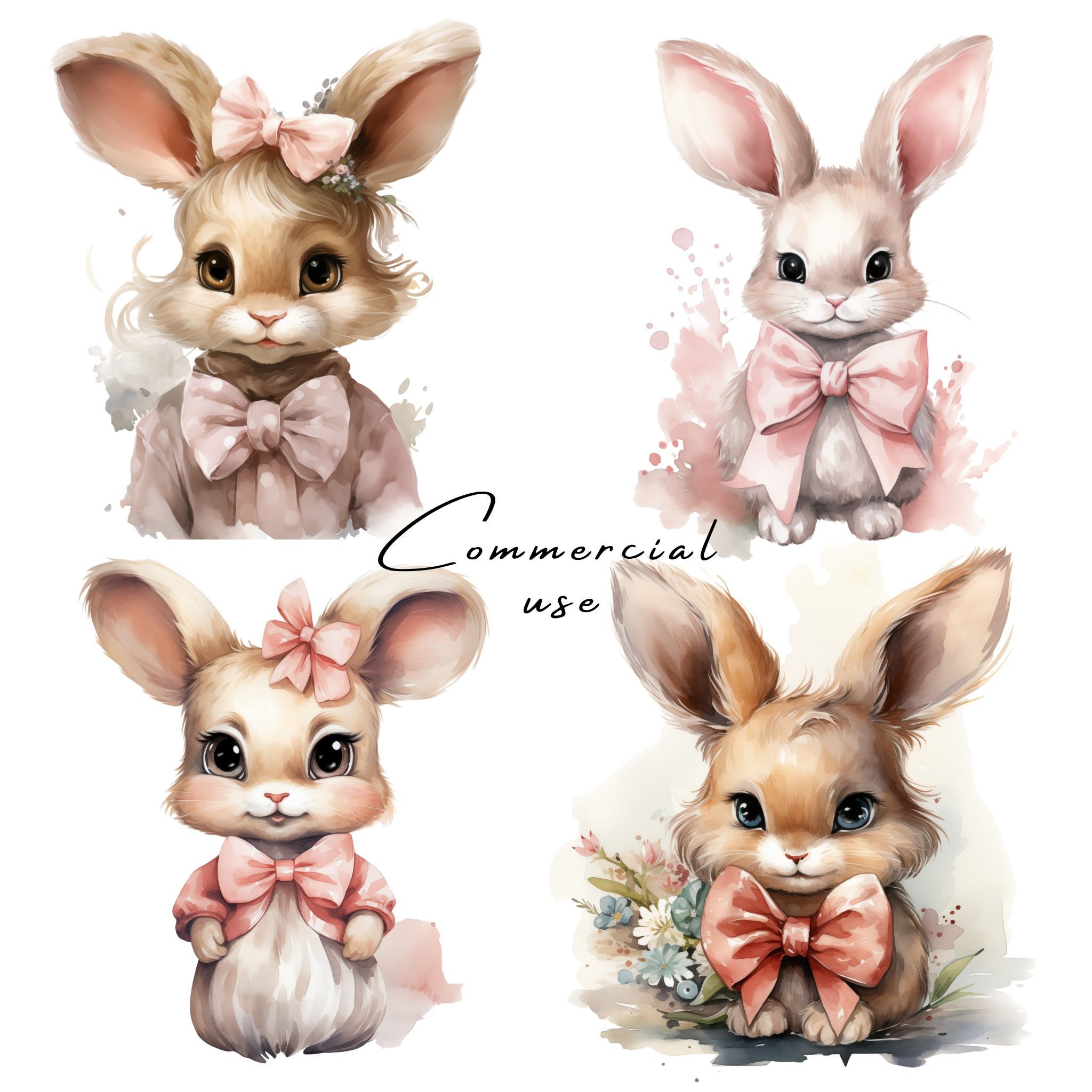 Preppy Pinkaesthetic Easter Bunny Clipart, Coquette Pastel Bow & Girly ...