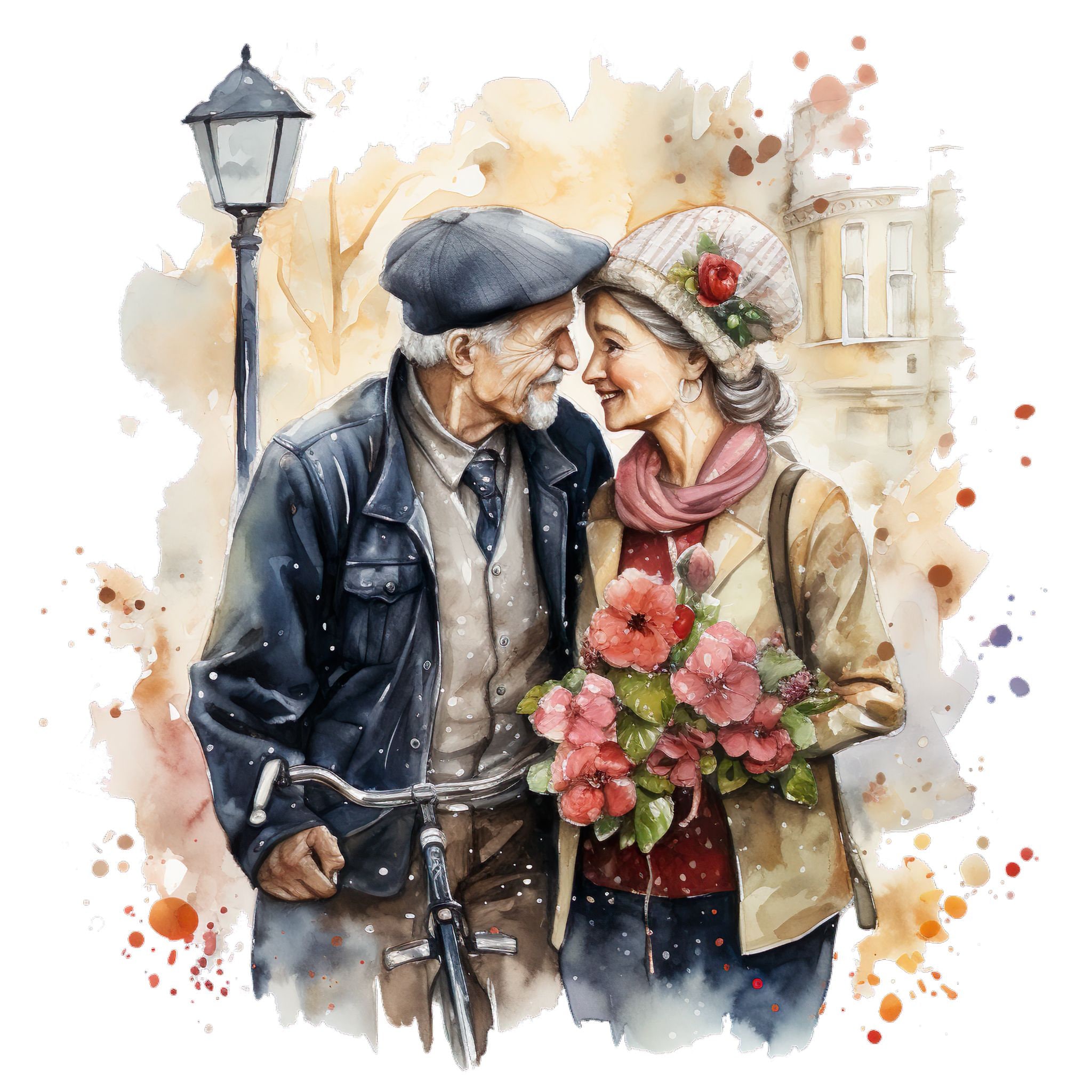 Aged Lover Couple Clipart Watercolor Old Couple Clipart Valentine Happy ...