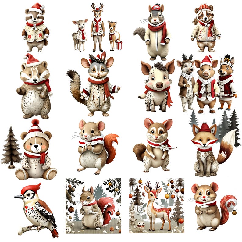 Christmas Woodland Animals Clipart Bundle: Watercolor Forest Creatures ...