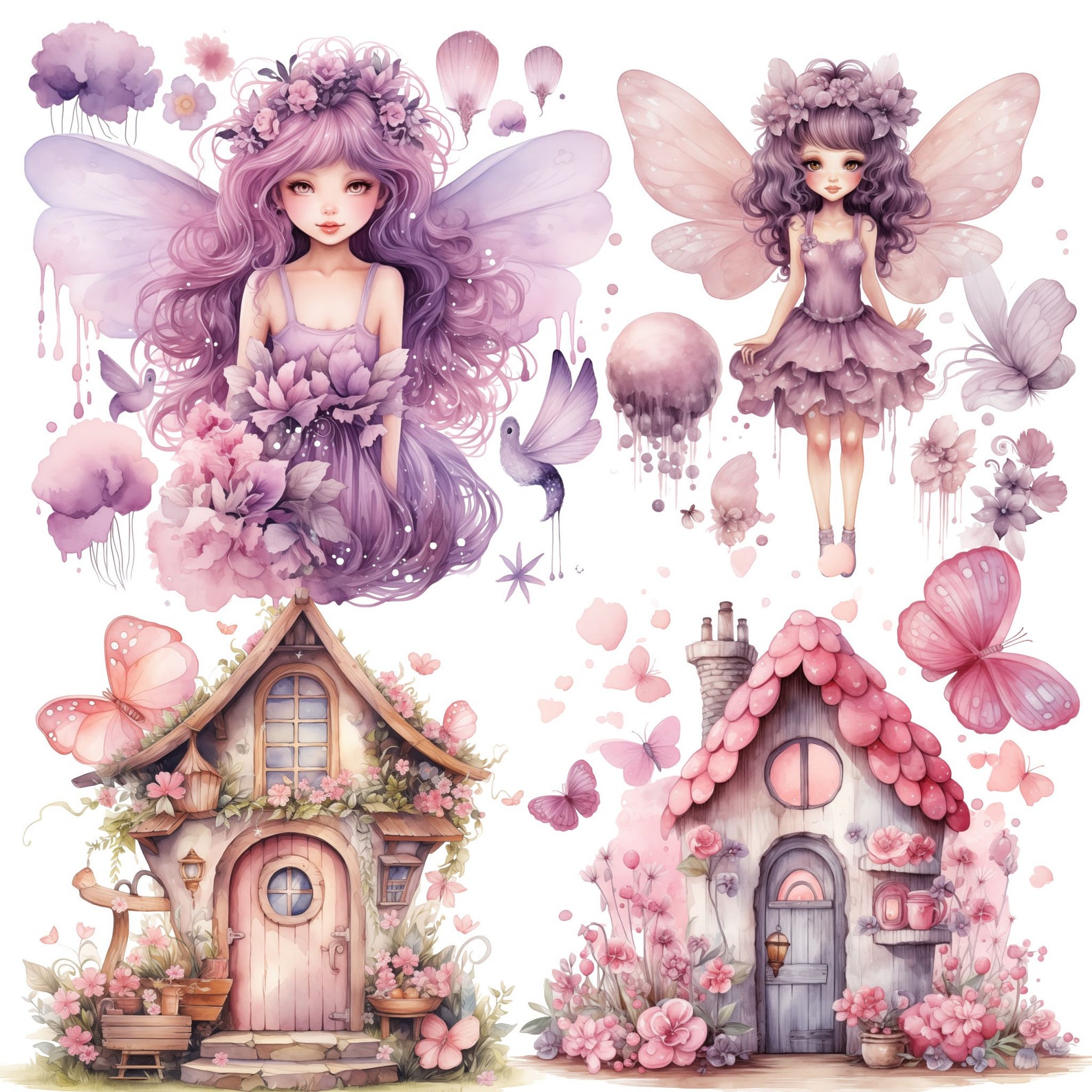 Fairy Mushroom Clipart Watercolor Fairy Mushroom House Garden Clipart ...