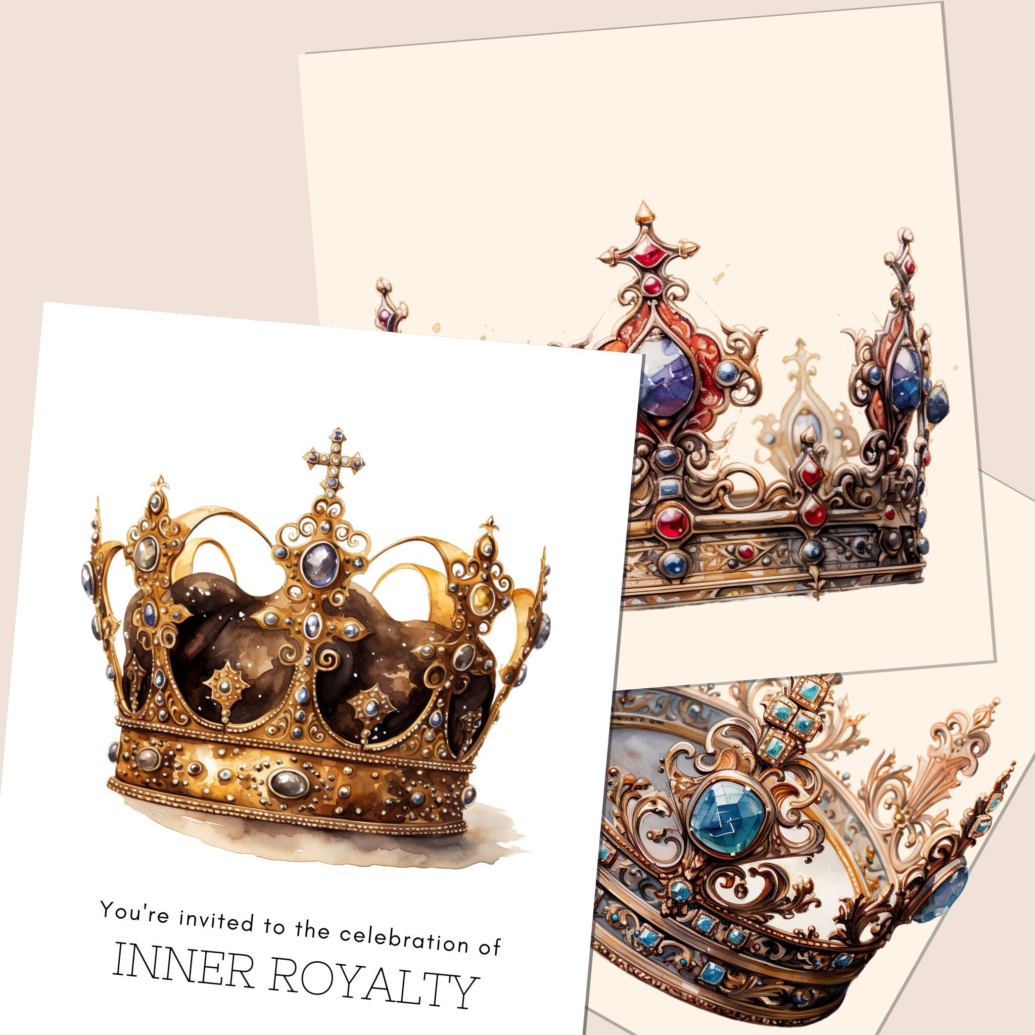 Crown Watercolor Clipart Royal Silver Gold Stones Headpiece Vintage ...