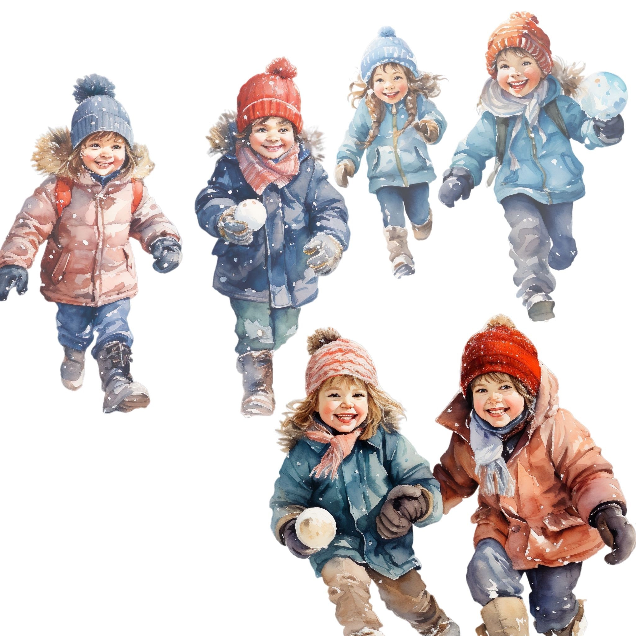 Children and Forest Animals Snow Watercolor in a Winter Scene Kids ...