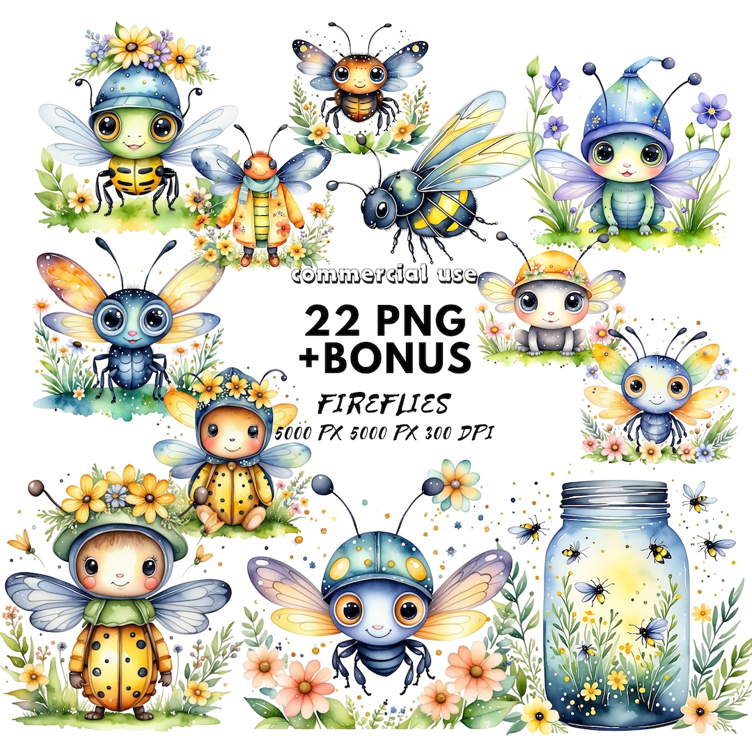 Lightning Bug Clipart, Watercolor Firefly Art, Cute Insect PNG, Digital ...