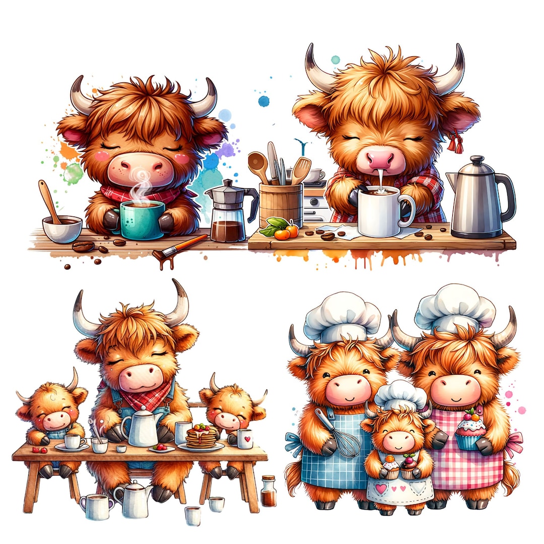 Kitchen Highlander Cows Family Highlandcow Clipart Cow PNG Bundle ...
