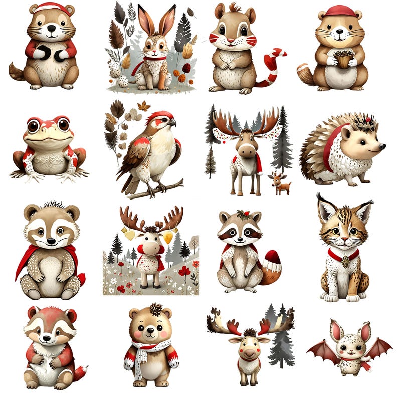 Christmas Woodland Animals Clipart Bundle: Watercolor Forest Creatures ...