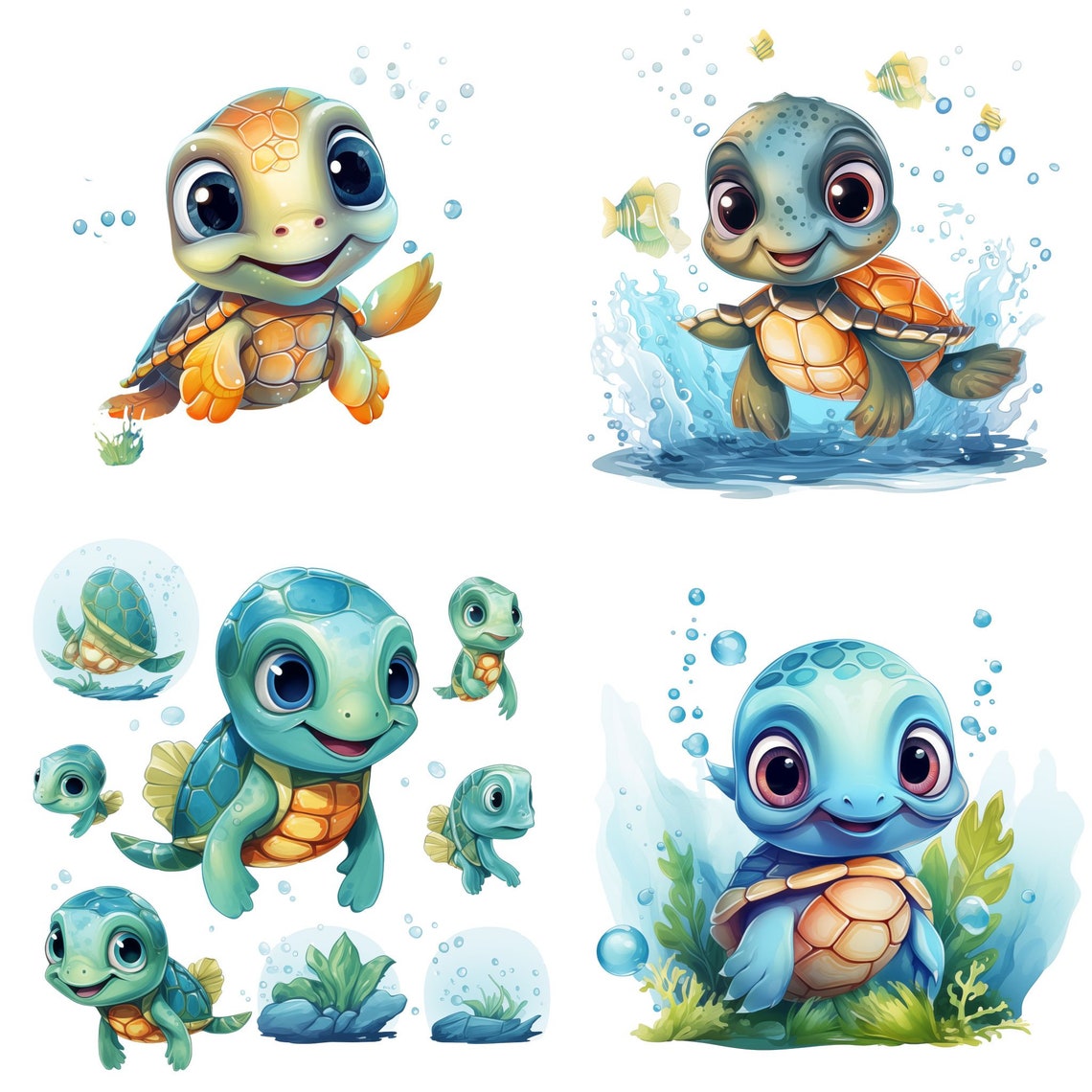 20 Baby Turtle PNG, Animated Sublimation, Kawaii Sea Cute Baby ...