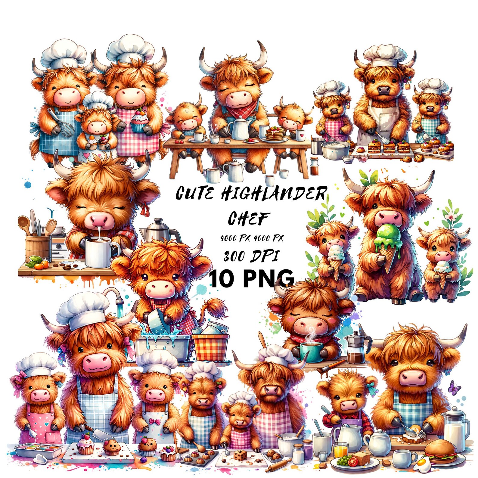 Kitchen Highlander Cows Family Highlandcow Clipart Cow PNG Bundle ...