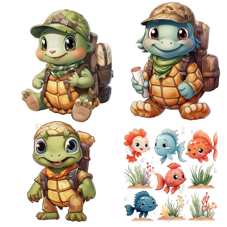 20 Baby Turtle PNG, Animated Sublimation, Kawaii Sea Cute Baby ...